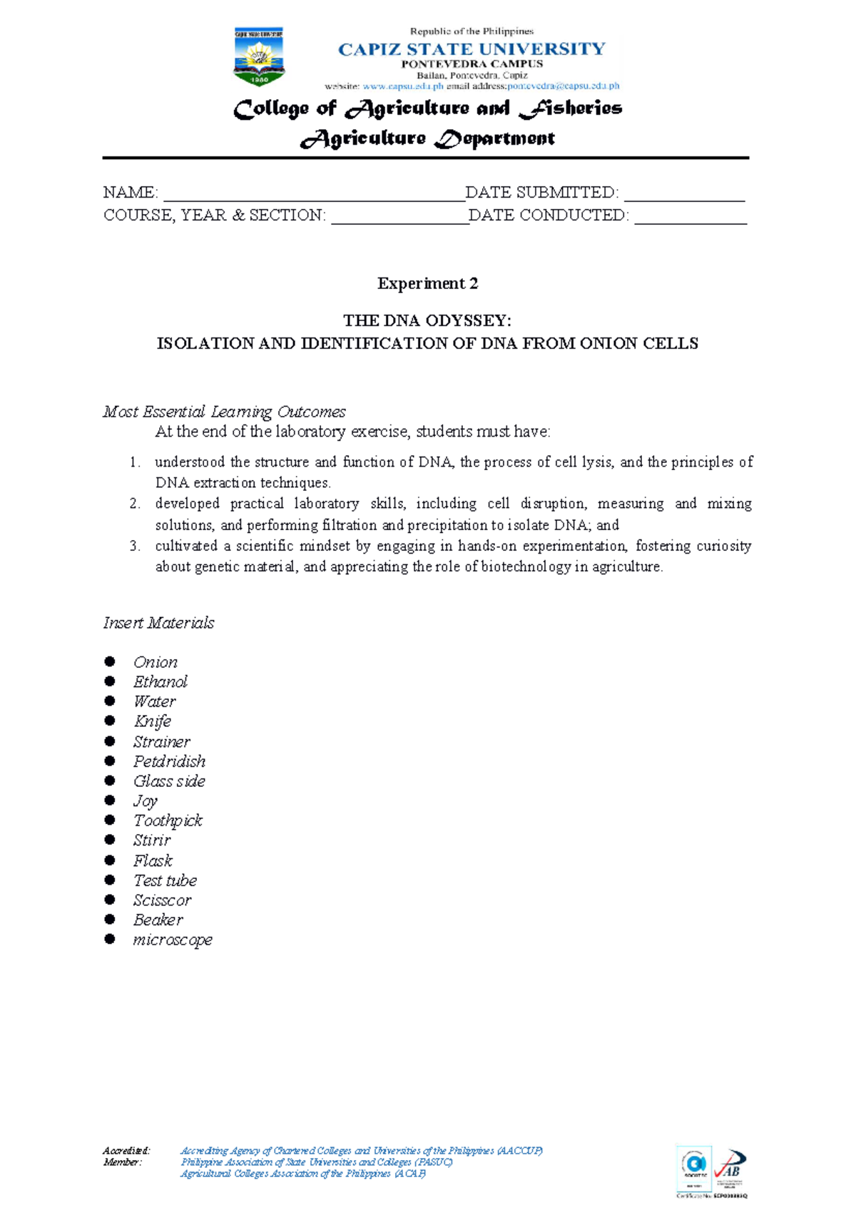 Chem2 - notes - Agriculture Department Accredited: Accrediting Agency ...