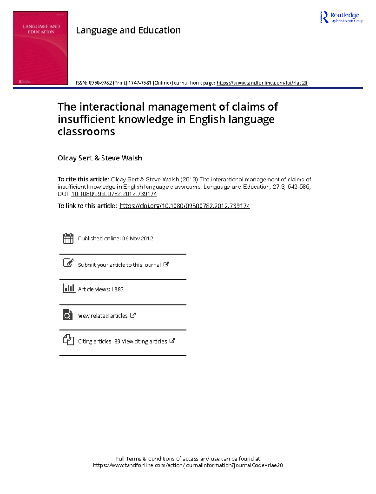 The interactional management of claims of insufficient knowledge in ...