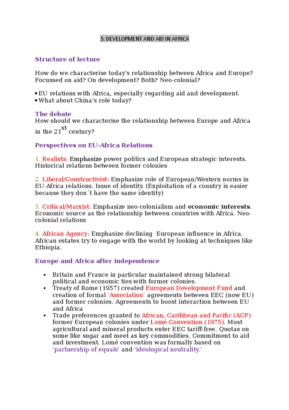 Lecture - 5. DEVELOPMENT AND AID IN AFRICA Structure of lecture How do ...