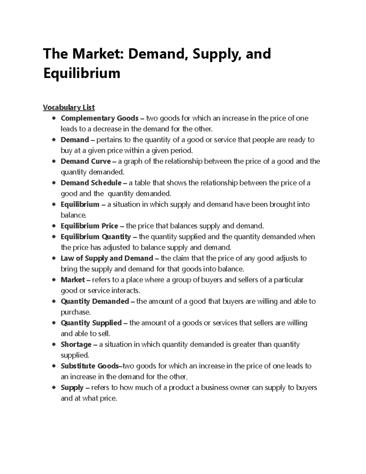The Market Demand, Supply, and Equilibrium - The Market: Demand, Supply ...