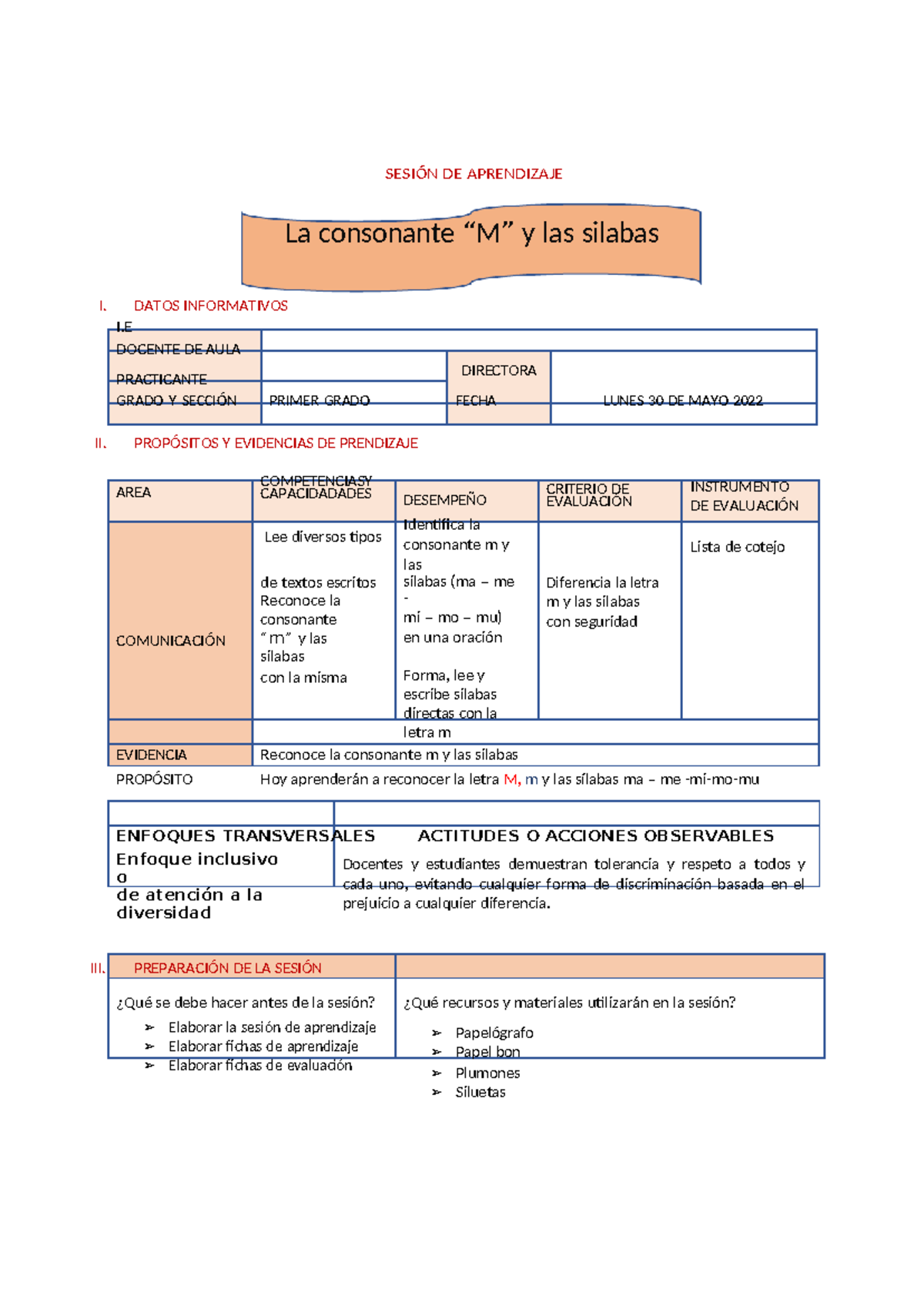 Sesion-de-aprendiza-letra-m compress - SESIÓN DE APRENDIZAJE La ...