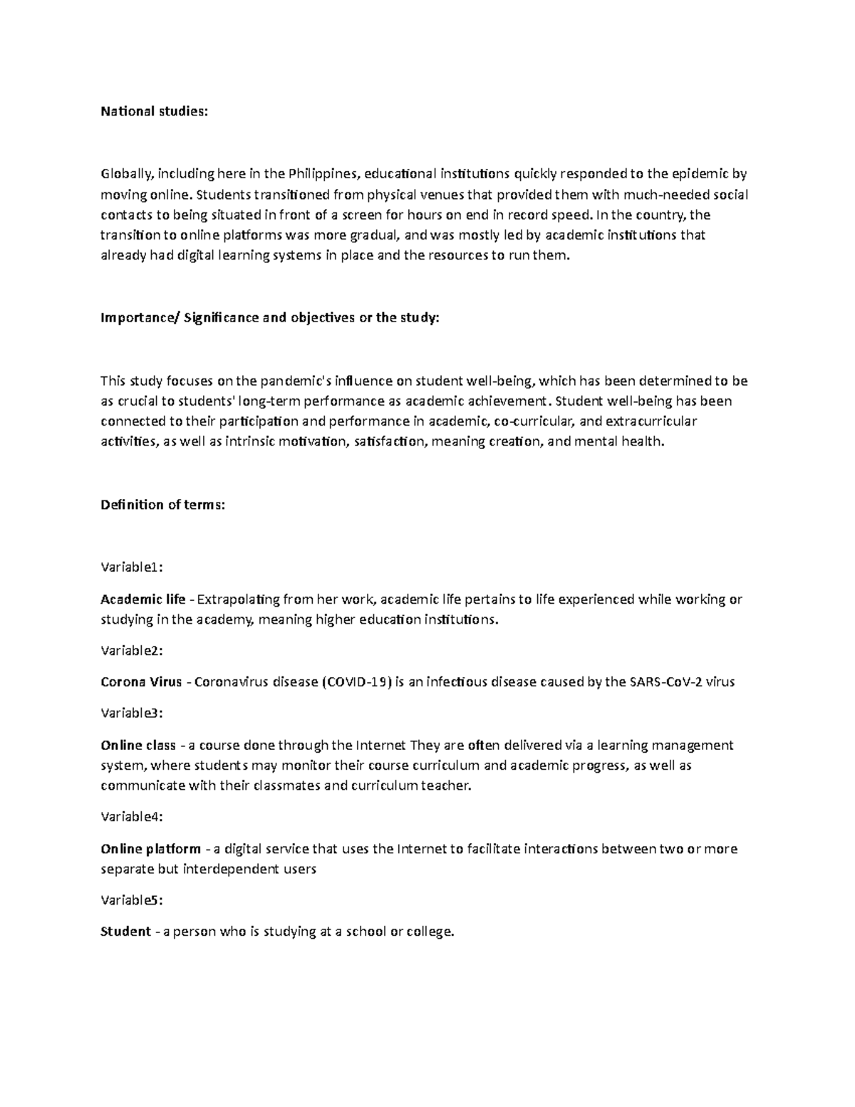 sample assignment - National studies: Globally, including here in the ...