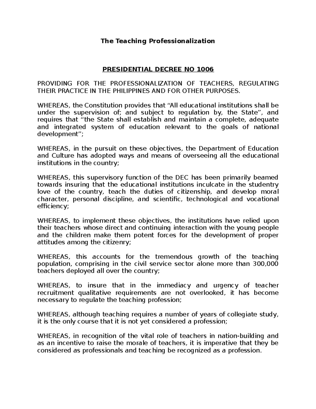 The Teaching Professionalization - The Teaching Professionalization ...