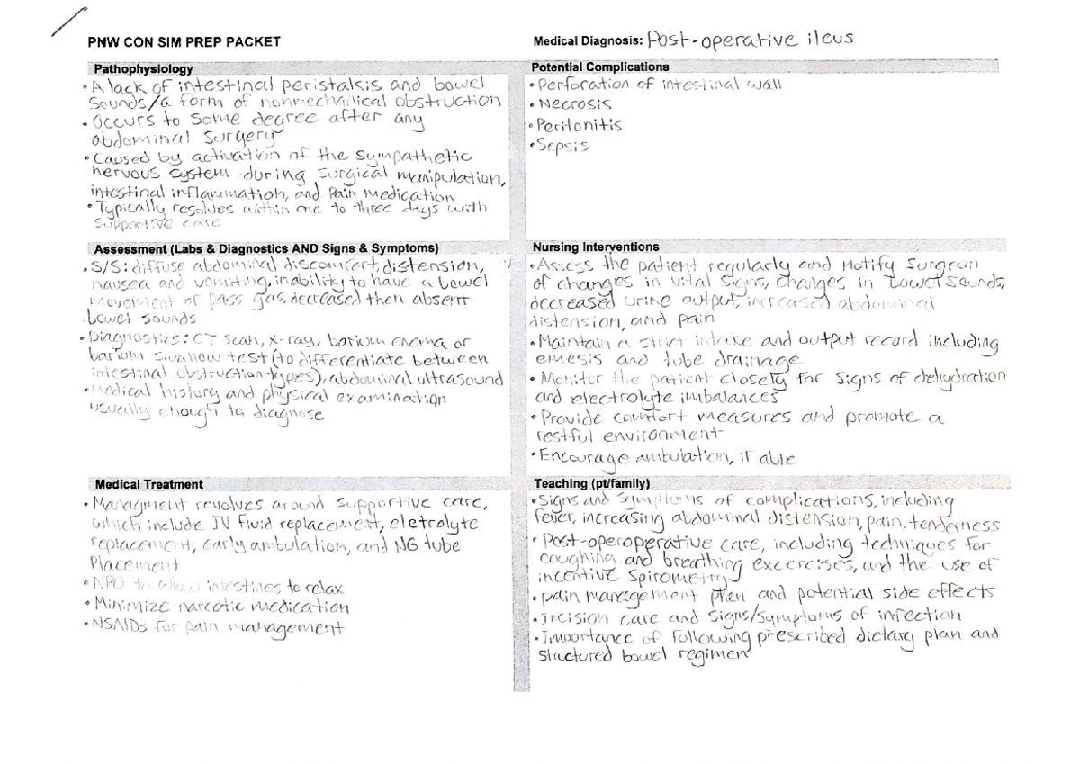 Adult 1 SIM PREP - Post Operative Ileus - Studocu