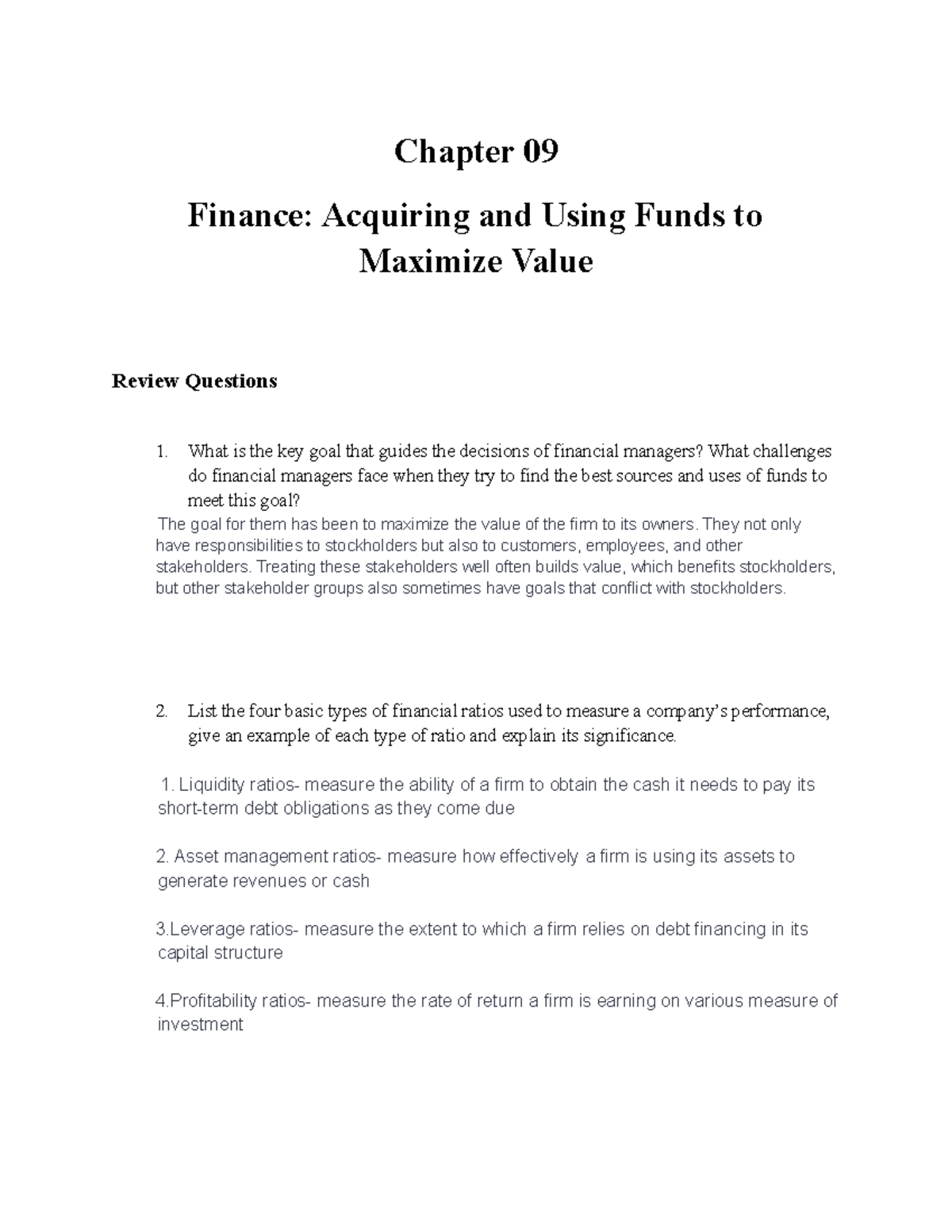 Chapter 09 - review questions - Chapter 09 Finance: Acquiring and Using ...