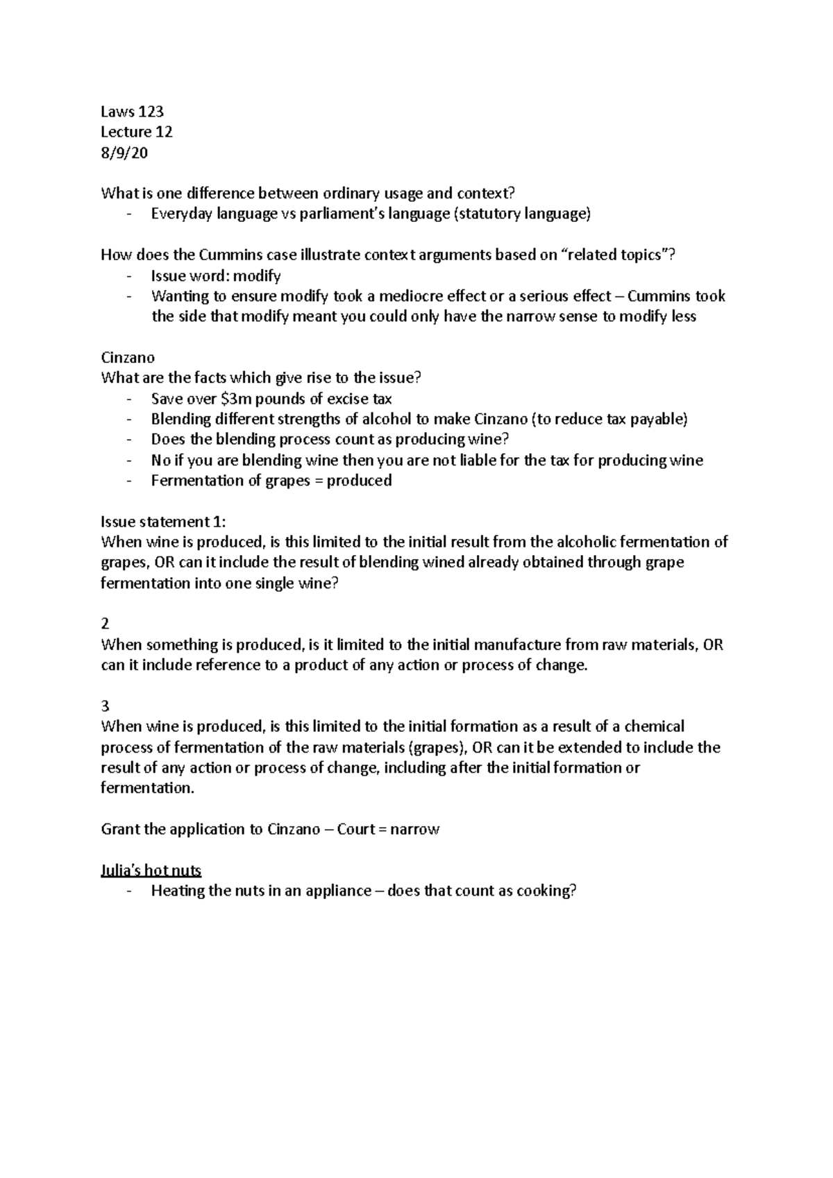 Lecture 12 - Laws 123 Lecture 12 8/9/ What is one difference between ordinary usage and context ...