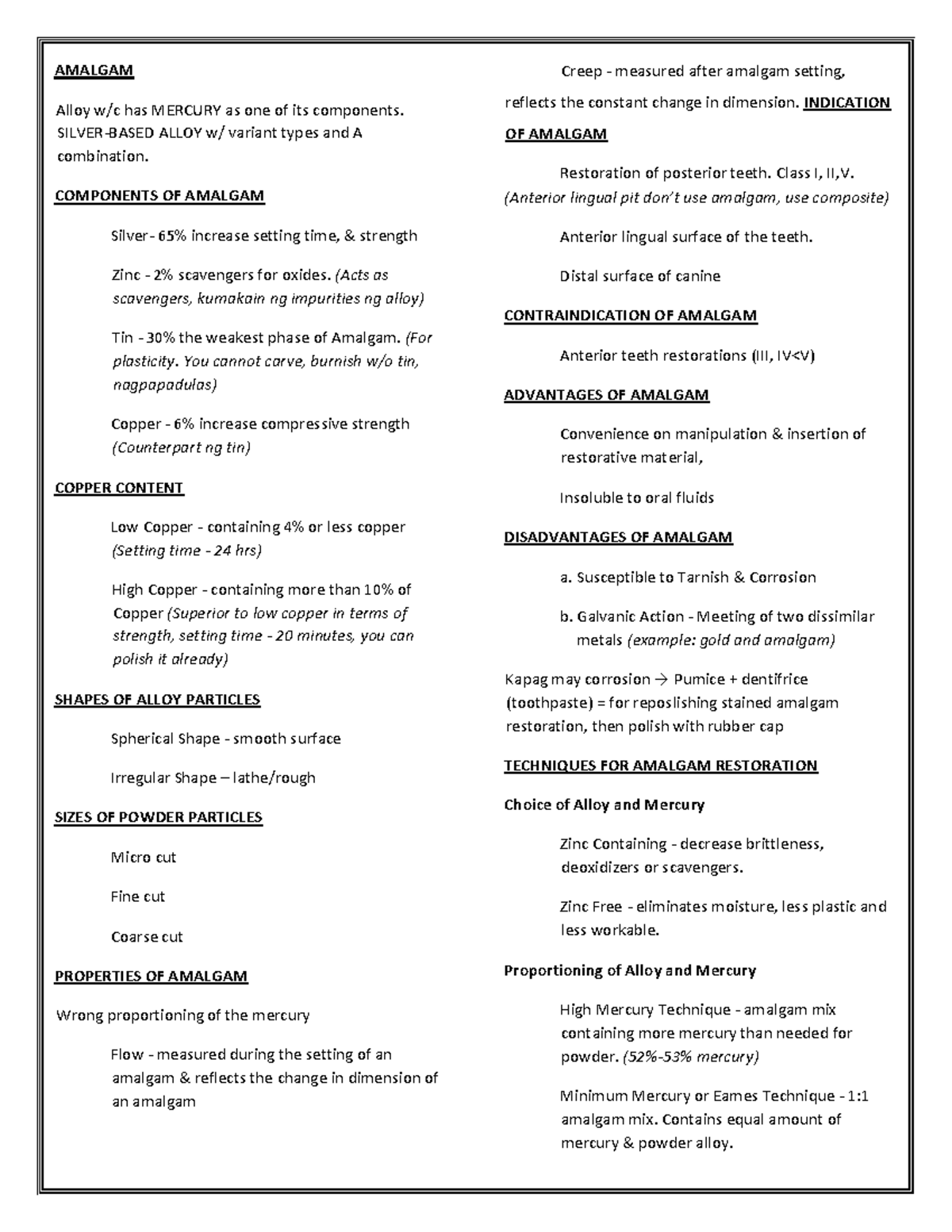 Amalgam Lectures - Lecture notes - AMALGAM Alloy has MERCURY as one of ...