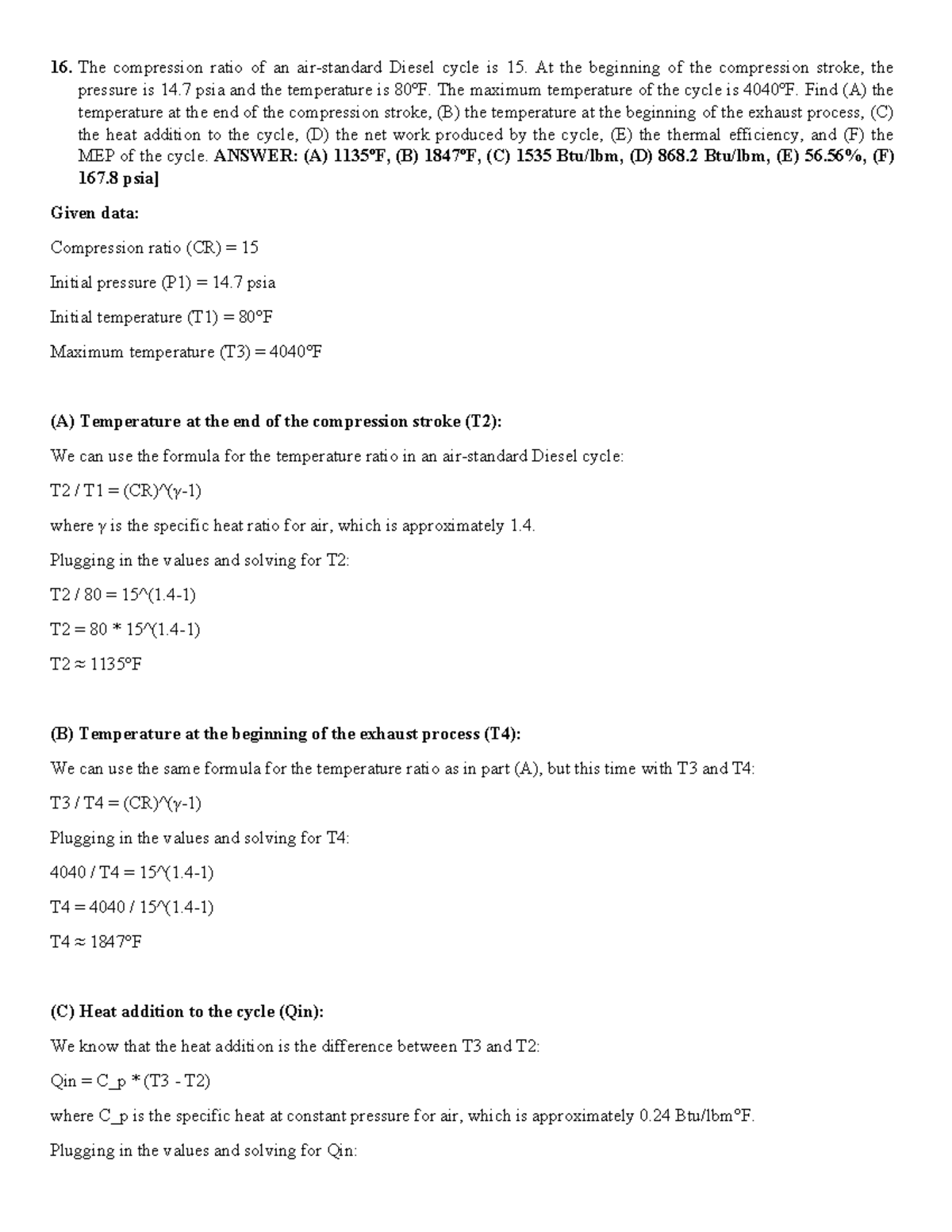 Thermo- Diesel- Cycle - The compression ratio of an air-standard Diesel ...