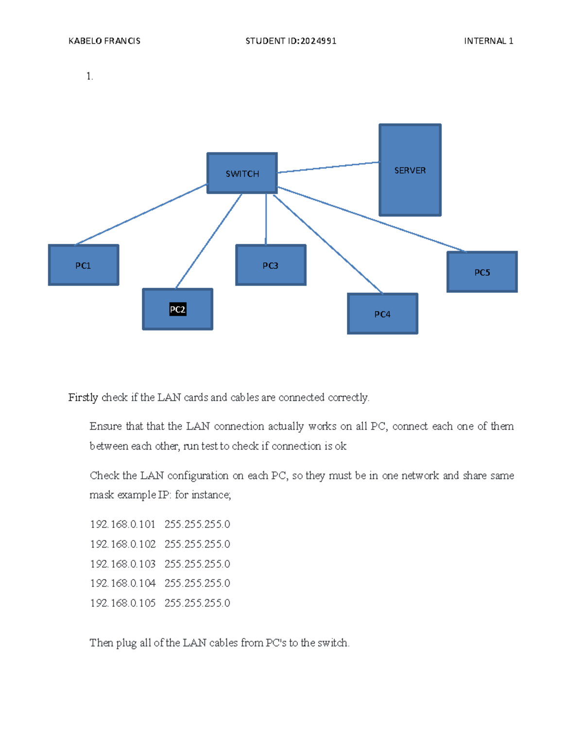 Internal 1 - SECURITY - KABELO FRANCIS STUDENT ID:2024991 INTERNAL 1 ...