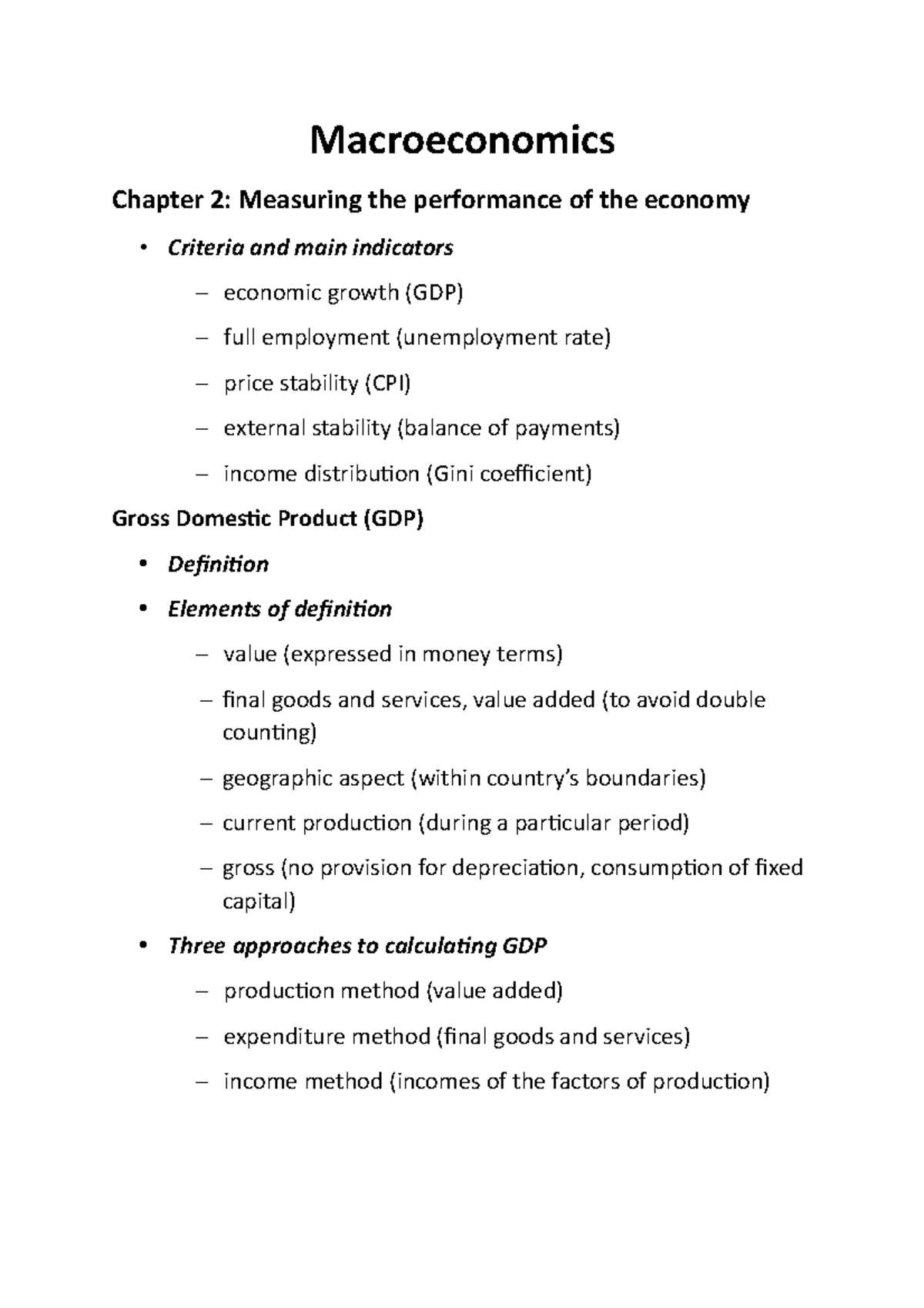 Chapter 2-Measuring the performance of the economy(summarized notes ...