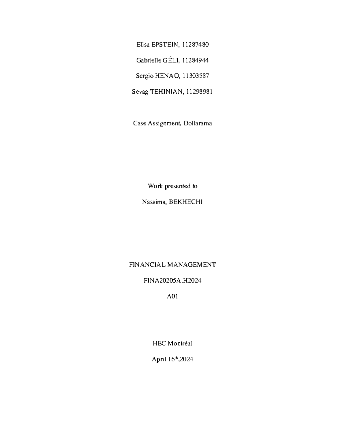 Dollarama Case Assignment - Elisa EPSTEIN, 11287480 Gabrielle GÉLI ...