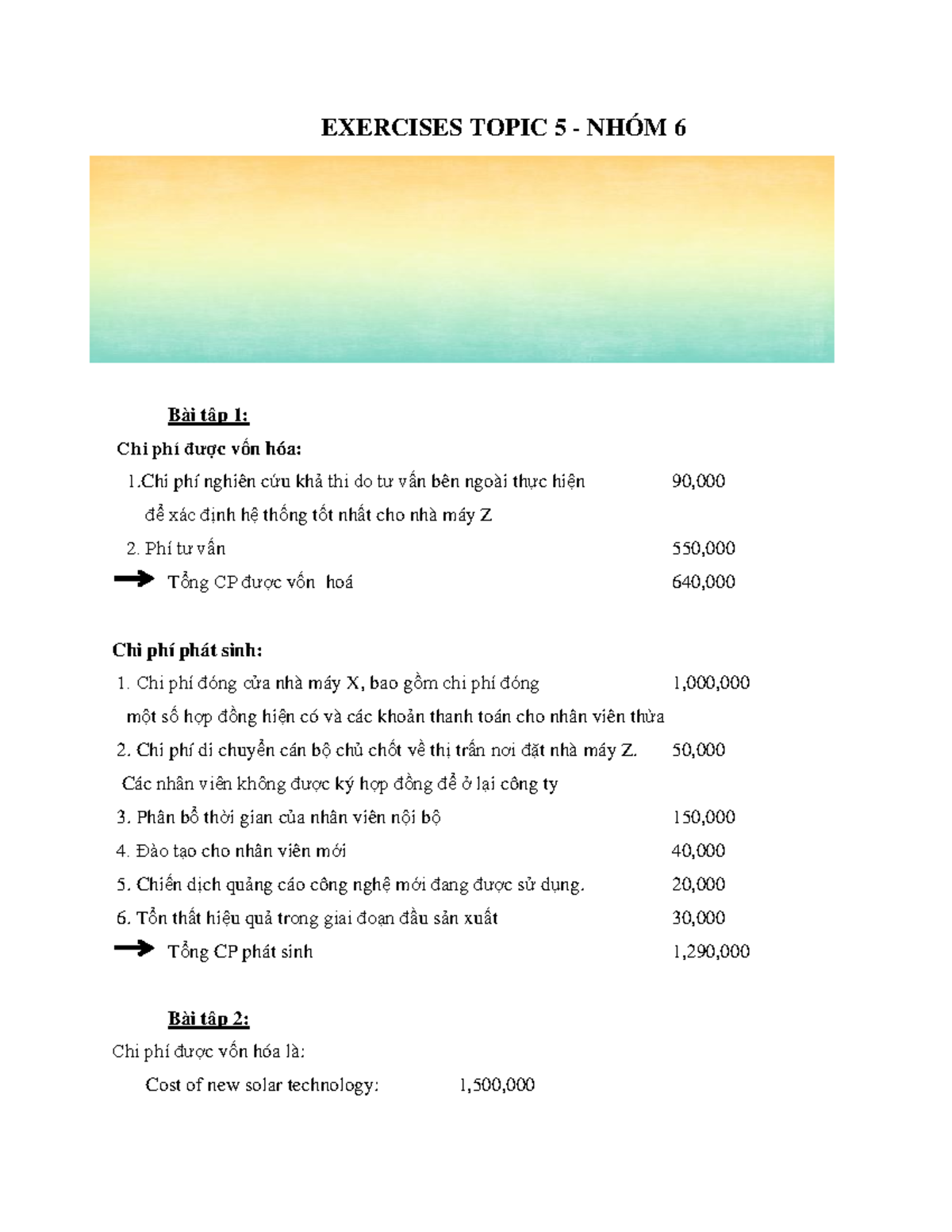 Exercises Topic 5 - EXERCISES TOPIC 5 - NHÓM 6 Danh sách nhóm 6: STT Họ và tên Lớp MSSV 03 ...