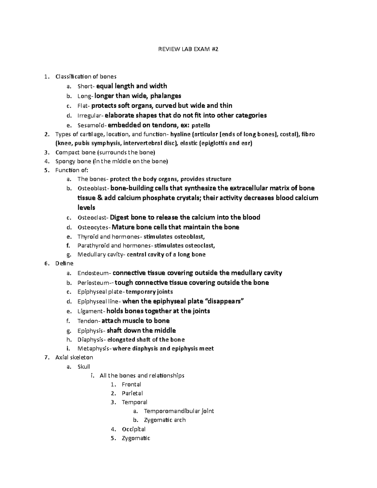 A&P LAB EXAM Review 2 - BIO 2053 - UTSA - Studocu