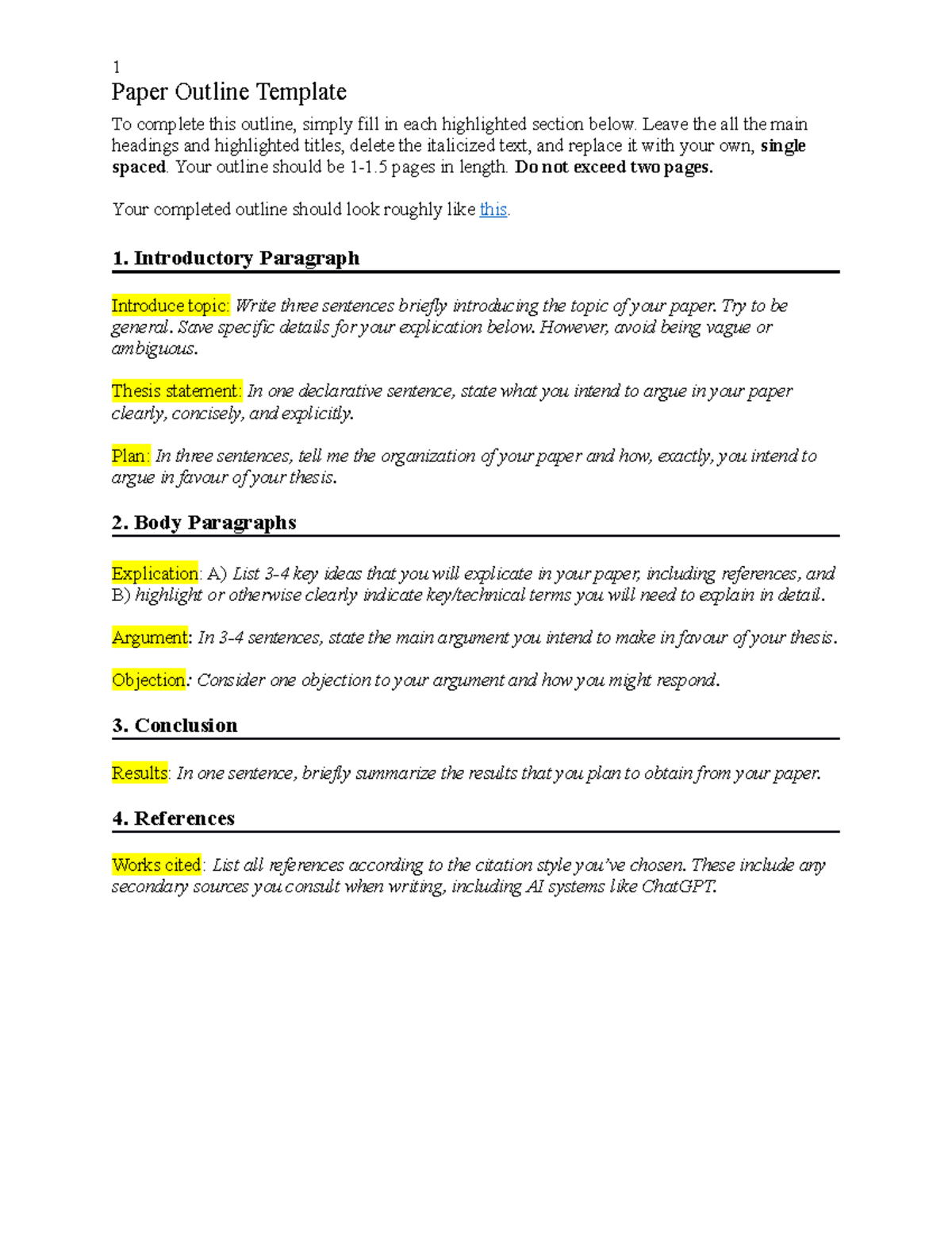 Paper Outline Template - 1 Paper Outline Template To complete this ...