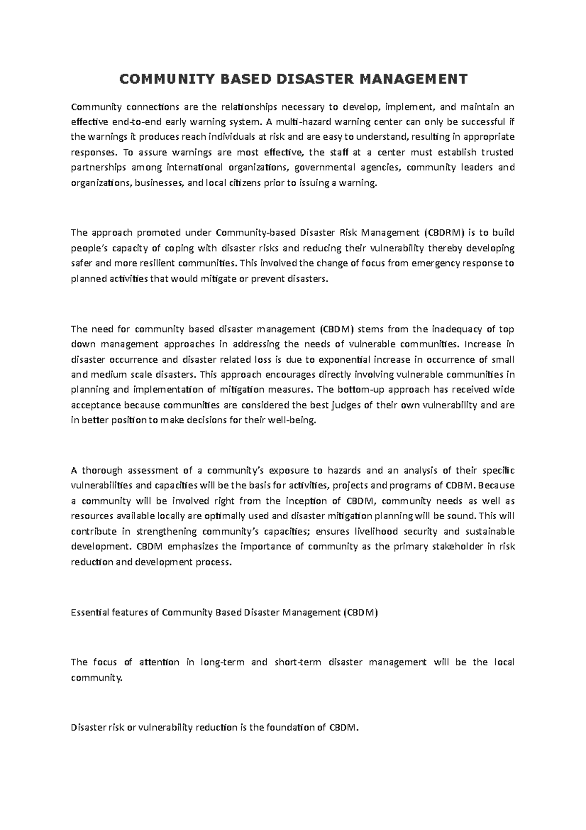 Community Based Disaster Management - COMMUNITY BASED DISASTER ...