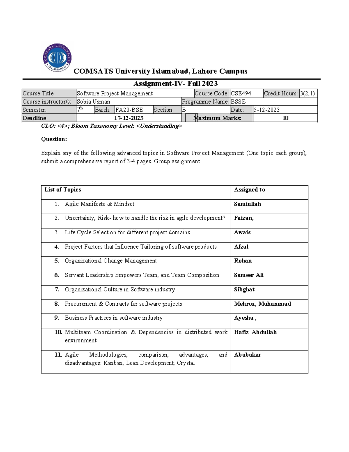 1 - Statement - Assign 4 B - COMSATS University Islamabad, Lahore ...