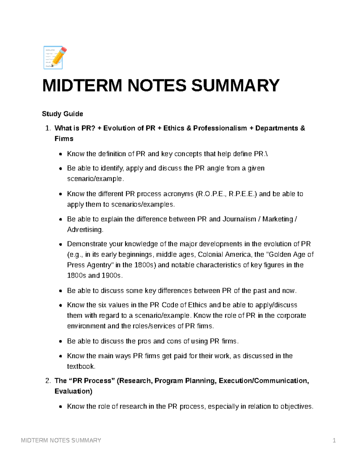 Midterm Notes Summary - Ë MIDTERM NOTES SUMMARY Study Guide What is PR ...