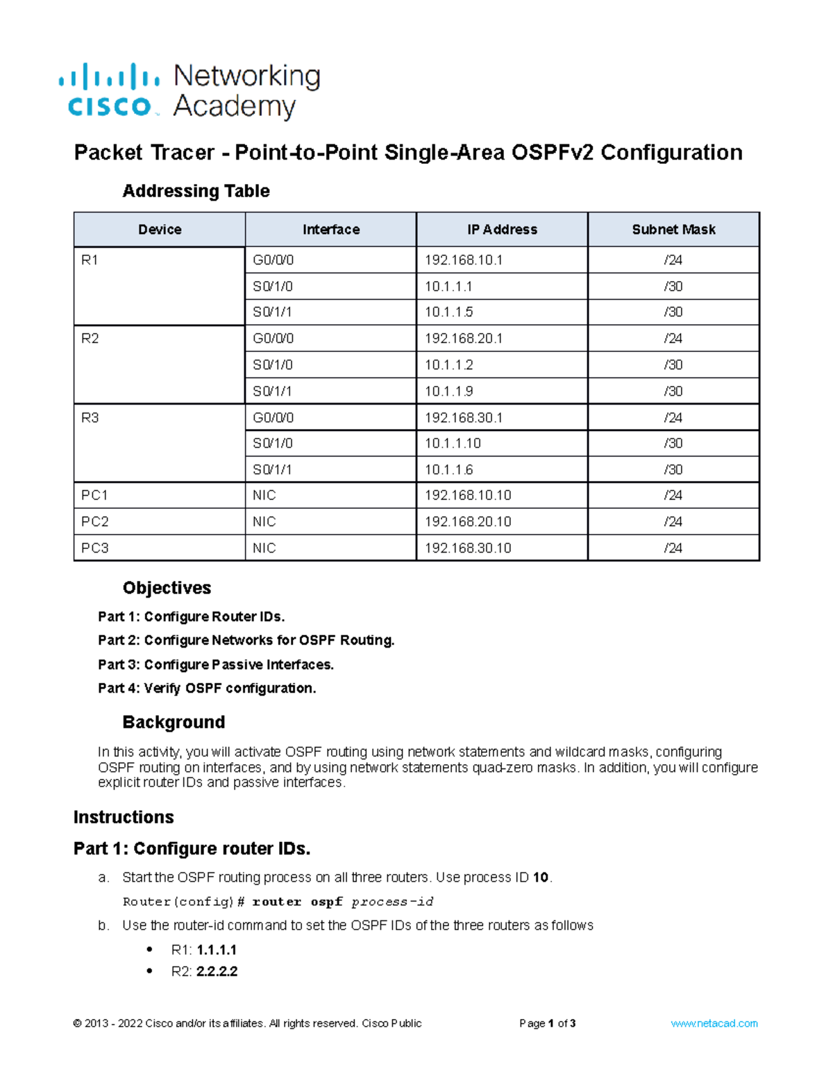 Lab-1-P2P-Single-Area-OSPFv 2-Configuration-DE LA ROSA ,Johanne S - Packet Tracer - Point-to ...