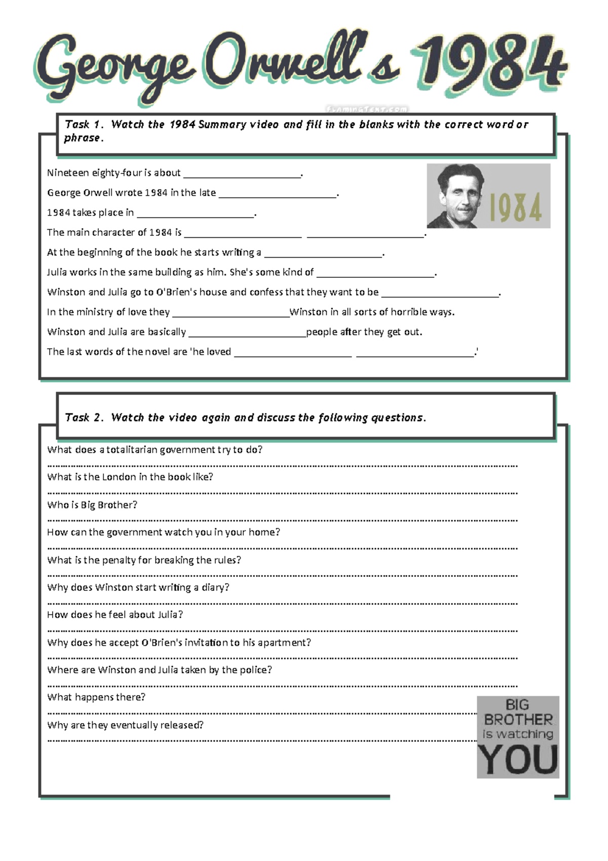 George-orwells-1984-summary-video-listening-crosswords-information-gap ...