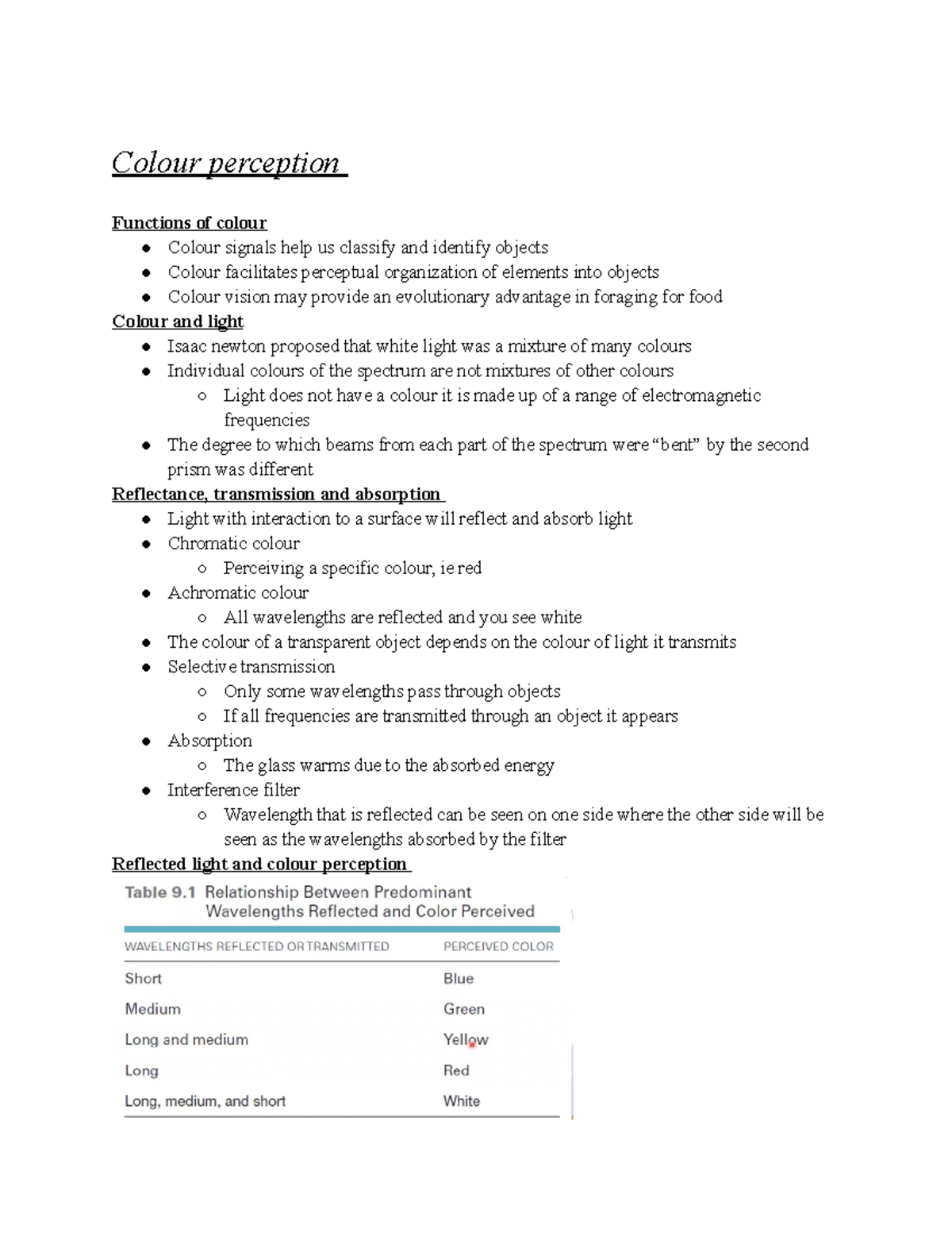 lecture notes colour perception - Colour perception Functions of colour ...