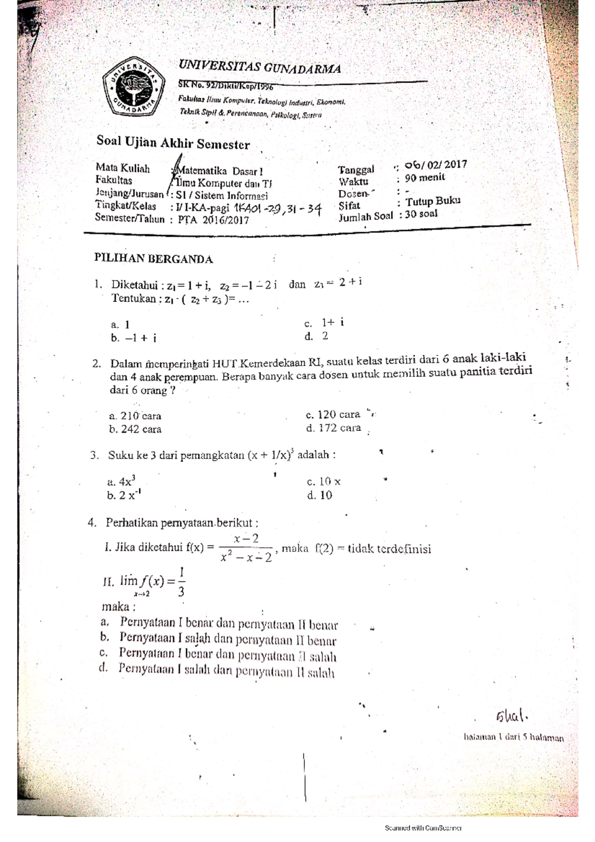 Matematika Dasar 1 (2017 ) - Studocu