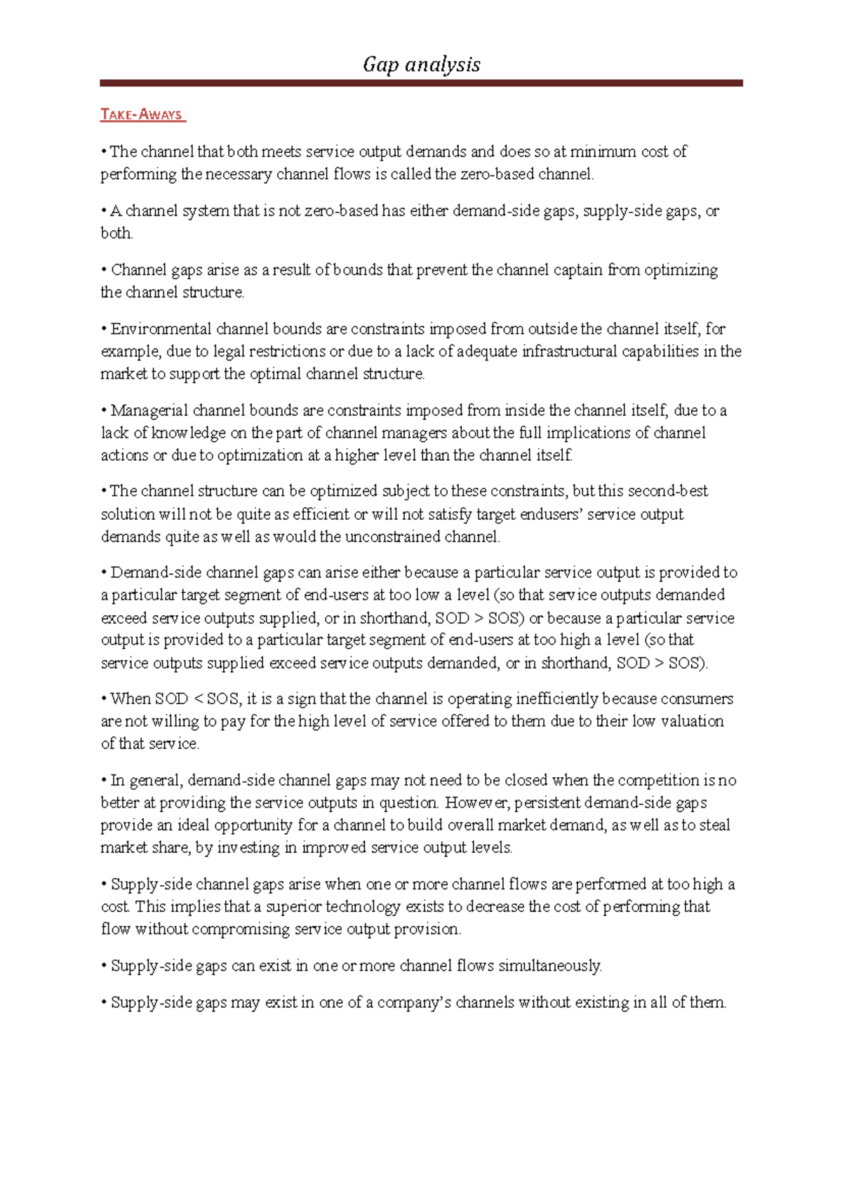 Summary gap analsis - course notes taken from the marketing channel ...