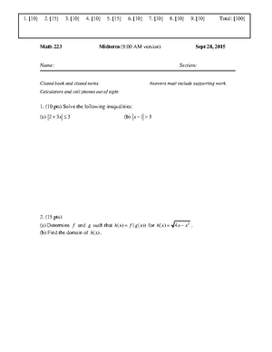 Calculus 1 Final Review Sheet - MATH 223 - Studocu