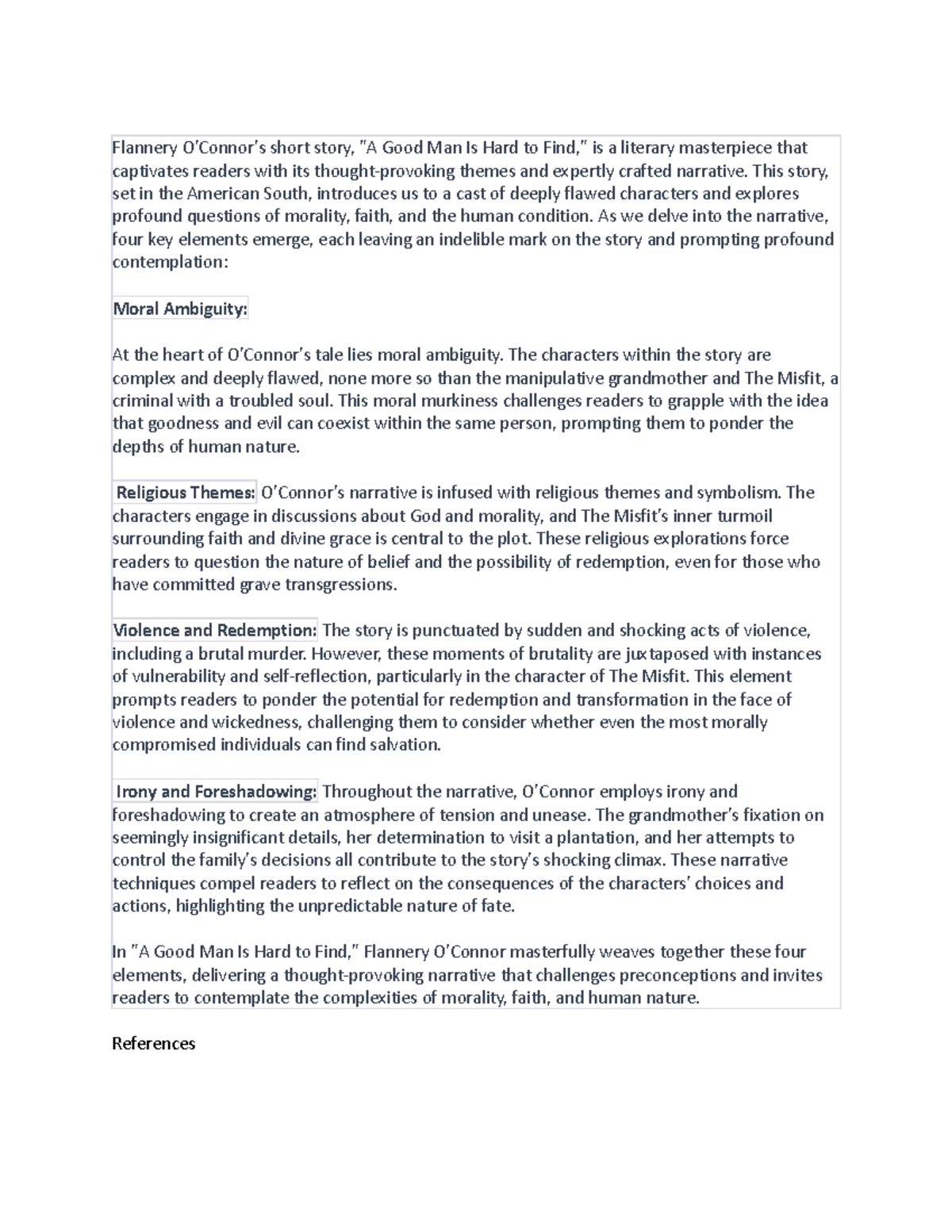 Disc 1 WL - discussion assignment - Flannery O'Connor's short story, "A ...