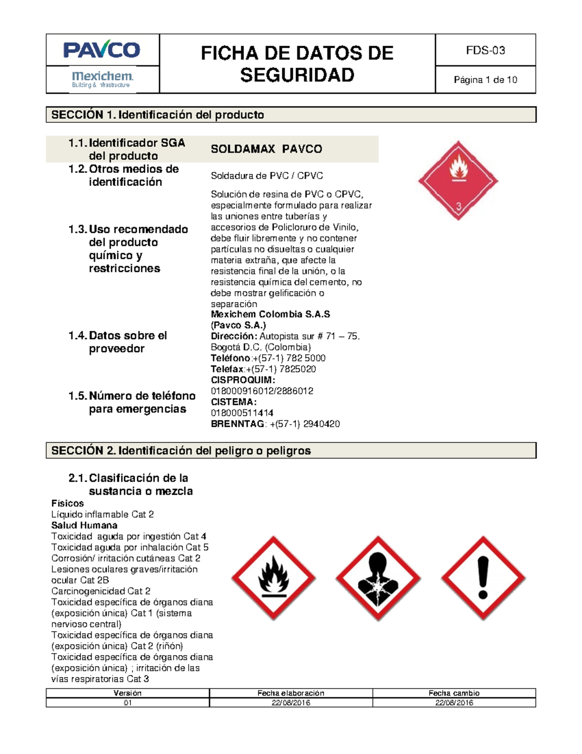 HS Soldadura PVC - fgjk - FICHA DE DATOS DE SEGURIDAD Página 1 de 10 ...