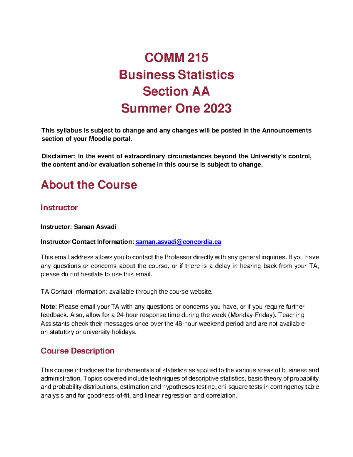COMM 215 - Business Statistics summer - COMM 215 - Concordia - Studocu