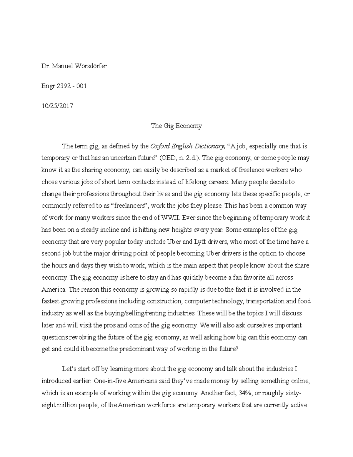 SIA Research Paper - Gig Economy - Dr. Manuel Wörsdörfer Engr 2392 ...