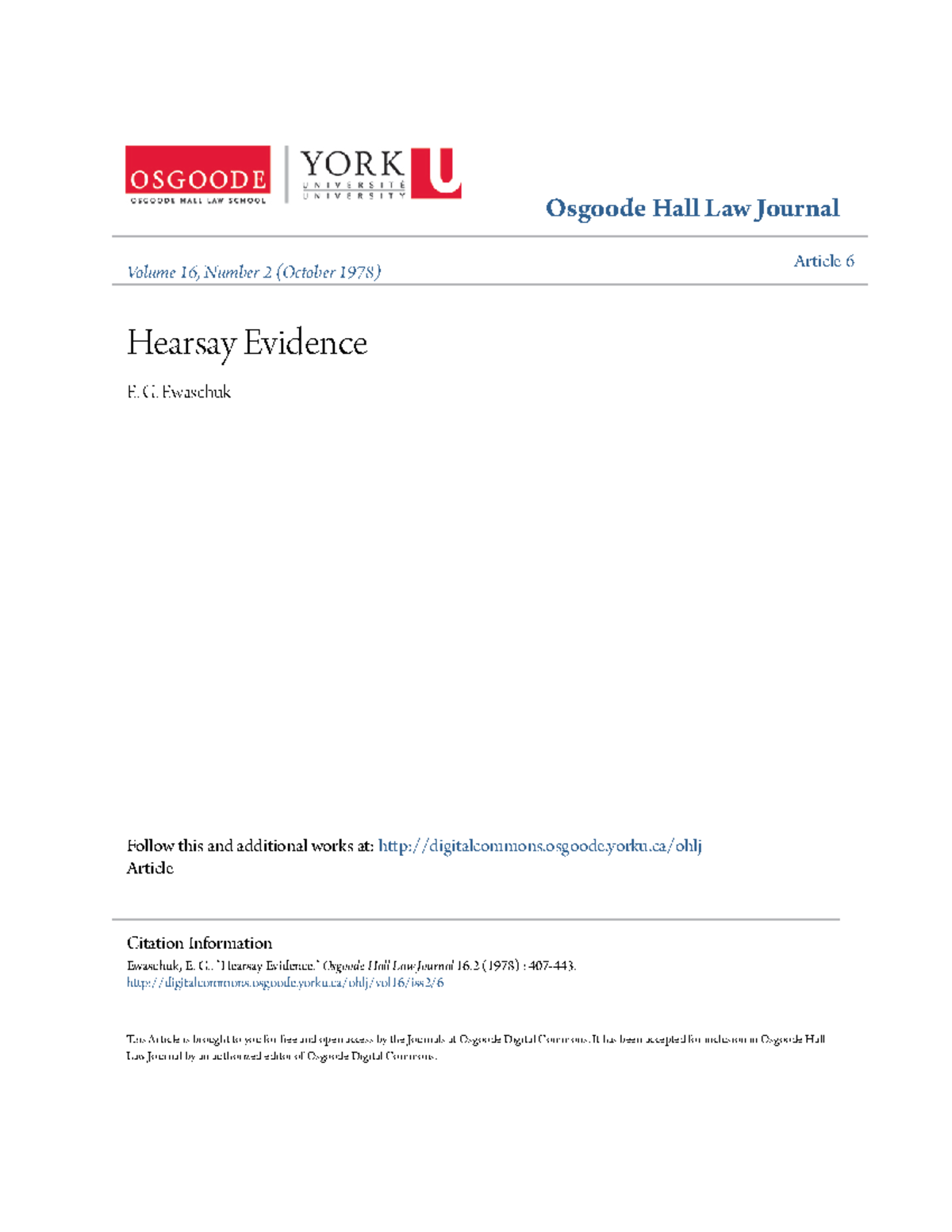 232617958 - Information of Hearsay Evidence - Osgoode Hall Law Journal ...