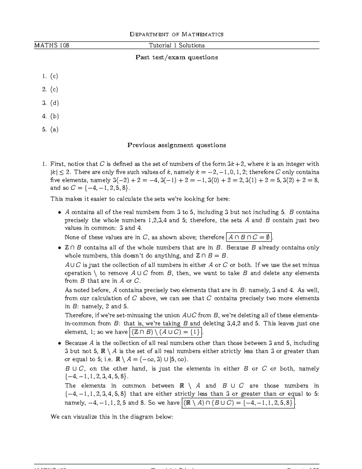 Tut1sol - first tut ans - Department of Mathematics MATHS 108 Tutorial ...