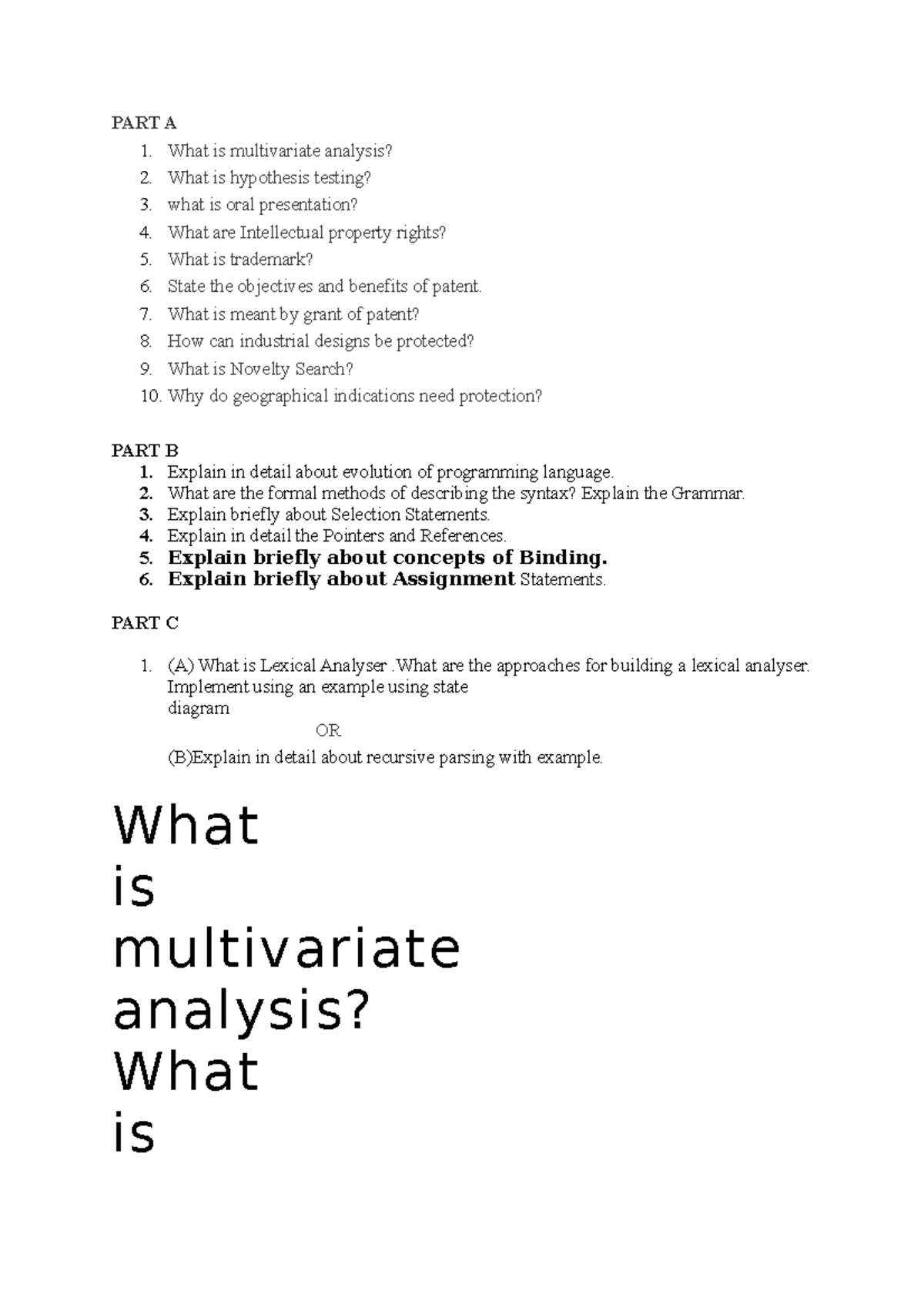 RM Question - PART A 1. What is multivariate analysis? 2. What is ...
