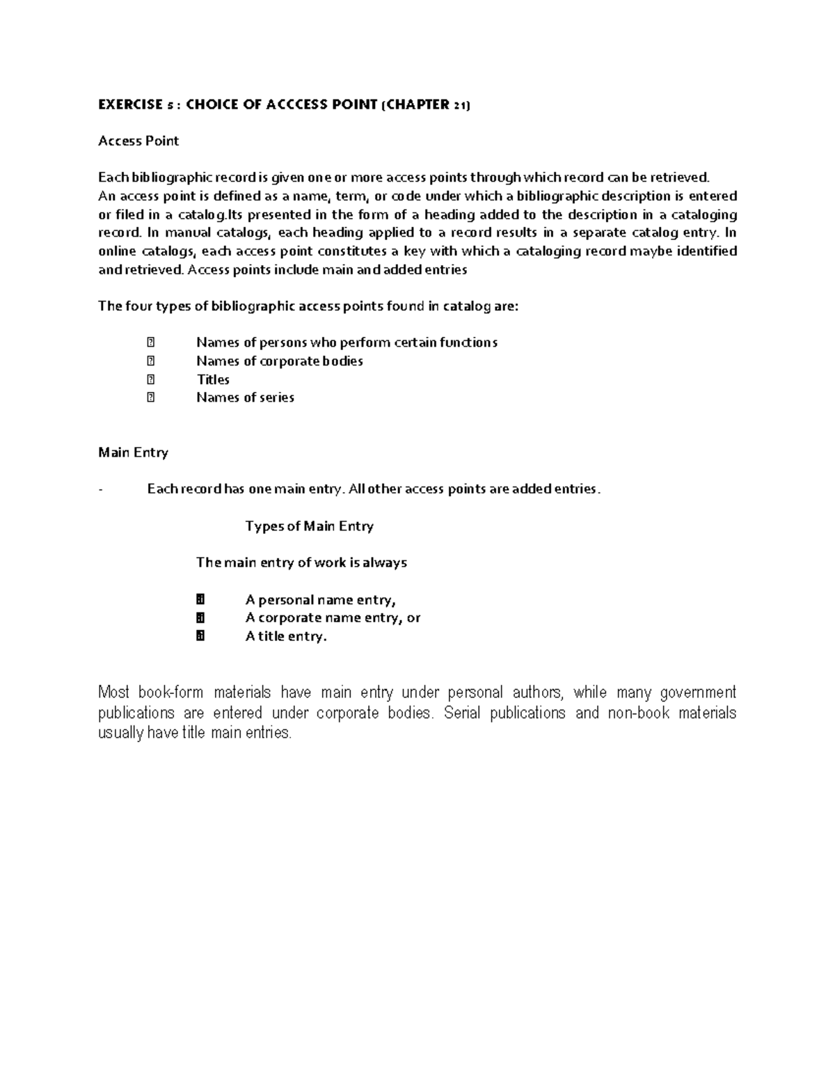 Exercise 5 - Chapter 5 Access Point - EXERCISE 5 : CHOICE OF ACCCESS ...