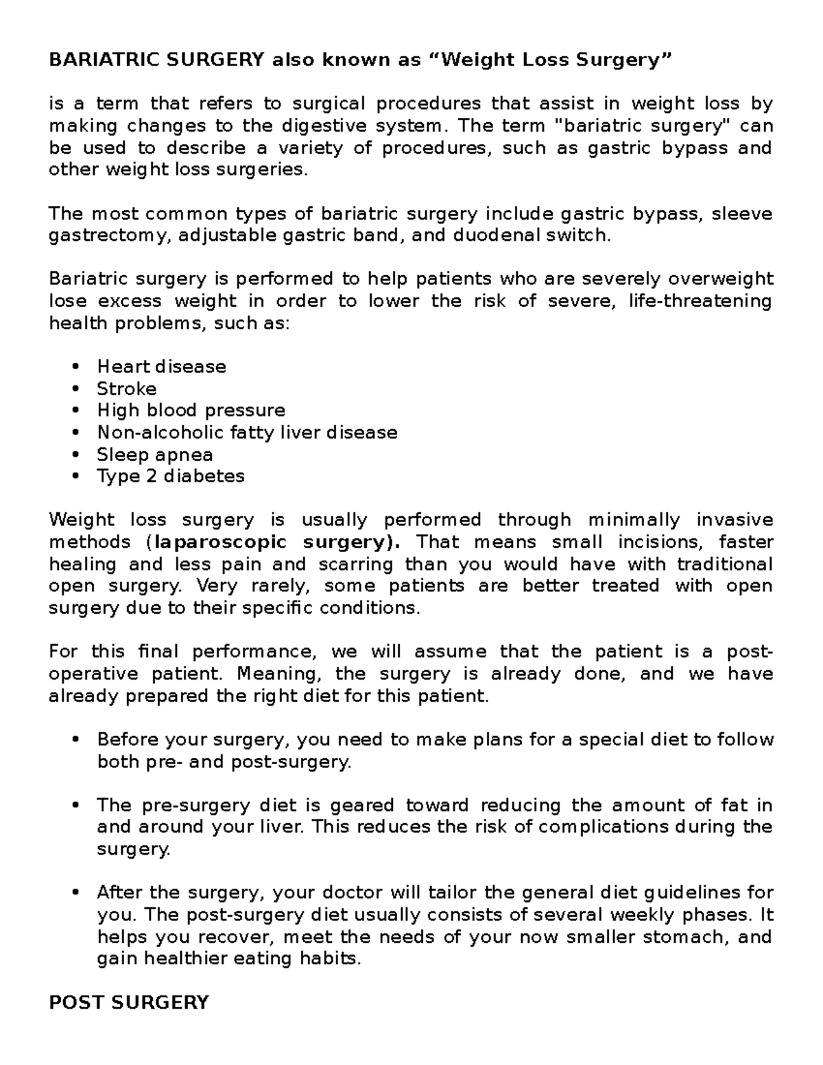 Bariatric Surgery - 234567 - BARIATRIC SURGERY also known as “Weight ...
