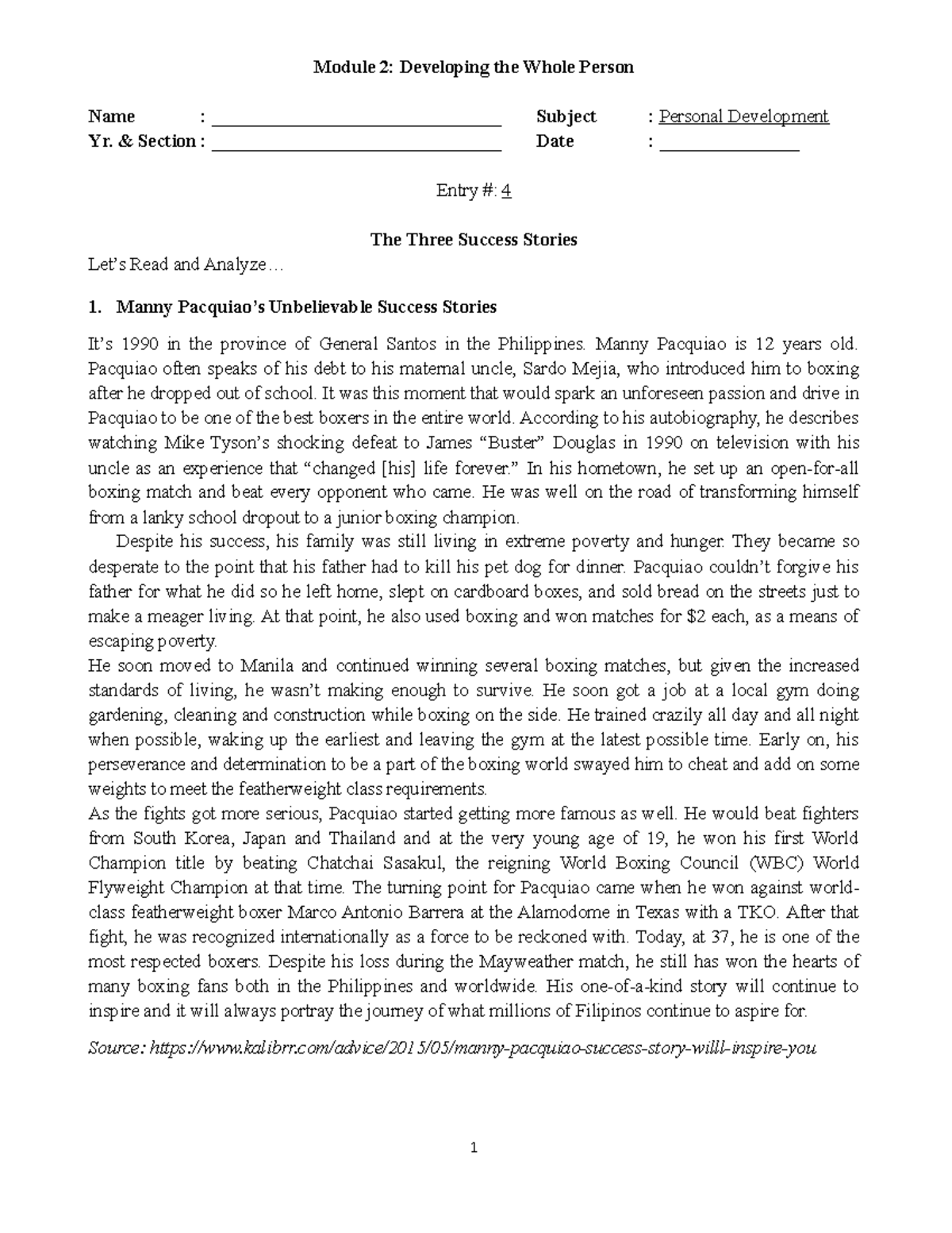 Module 2 Acty 4 Three Success Stories - Module 2: Developing the Whole ...