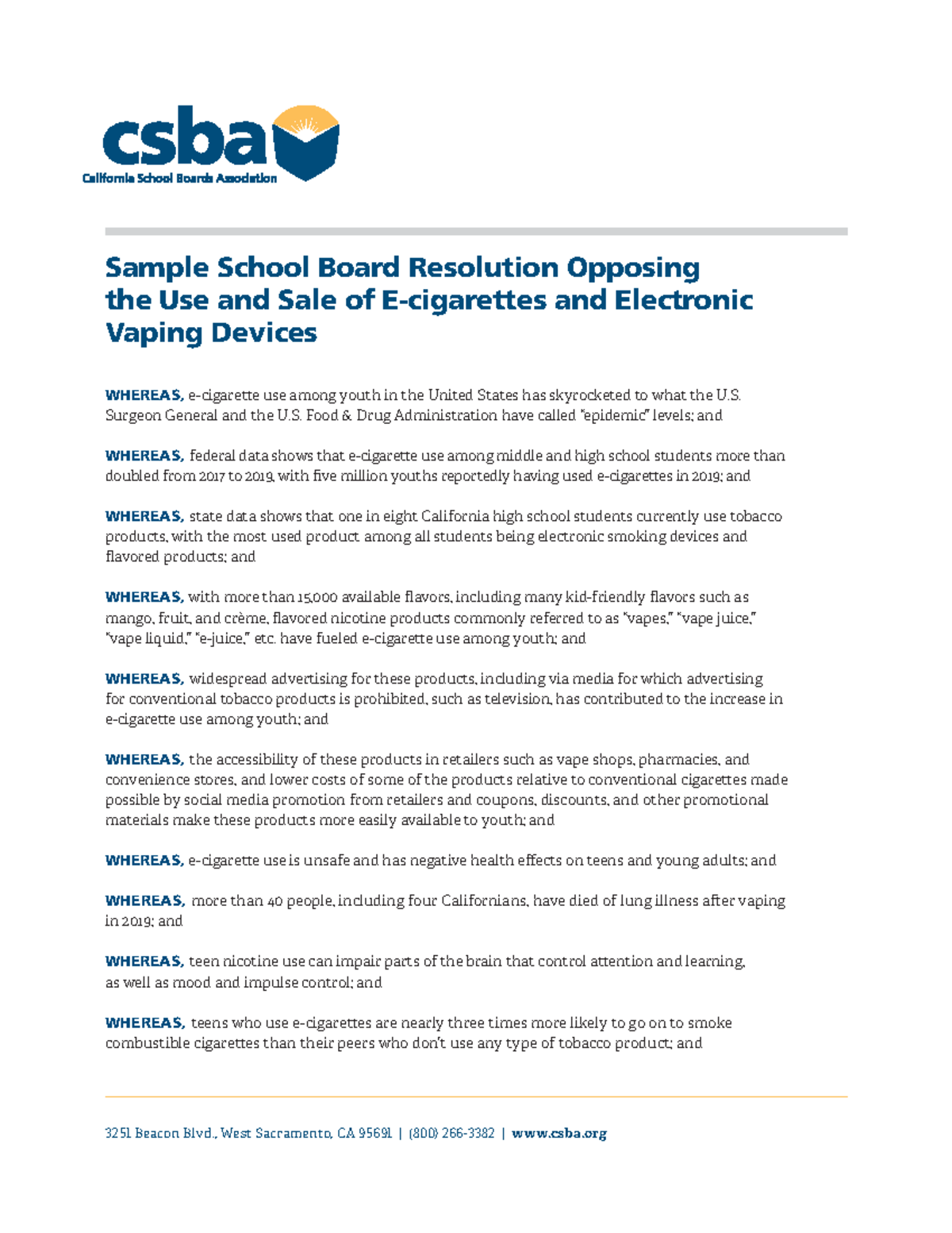2019 CSBA e Cigarette Resolutions FORM - 3251 Beacon Blvd., West ...