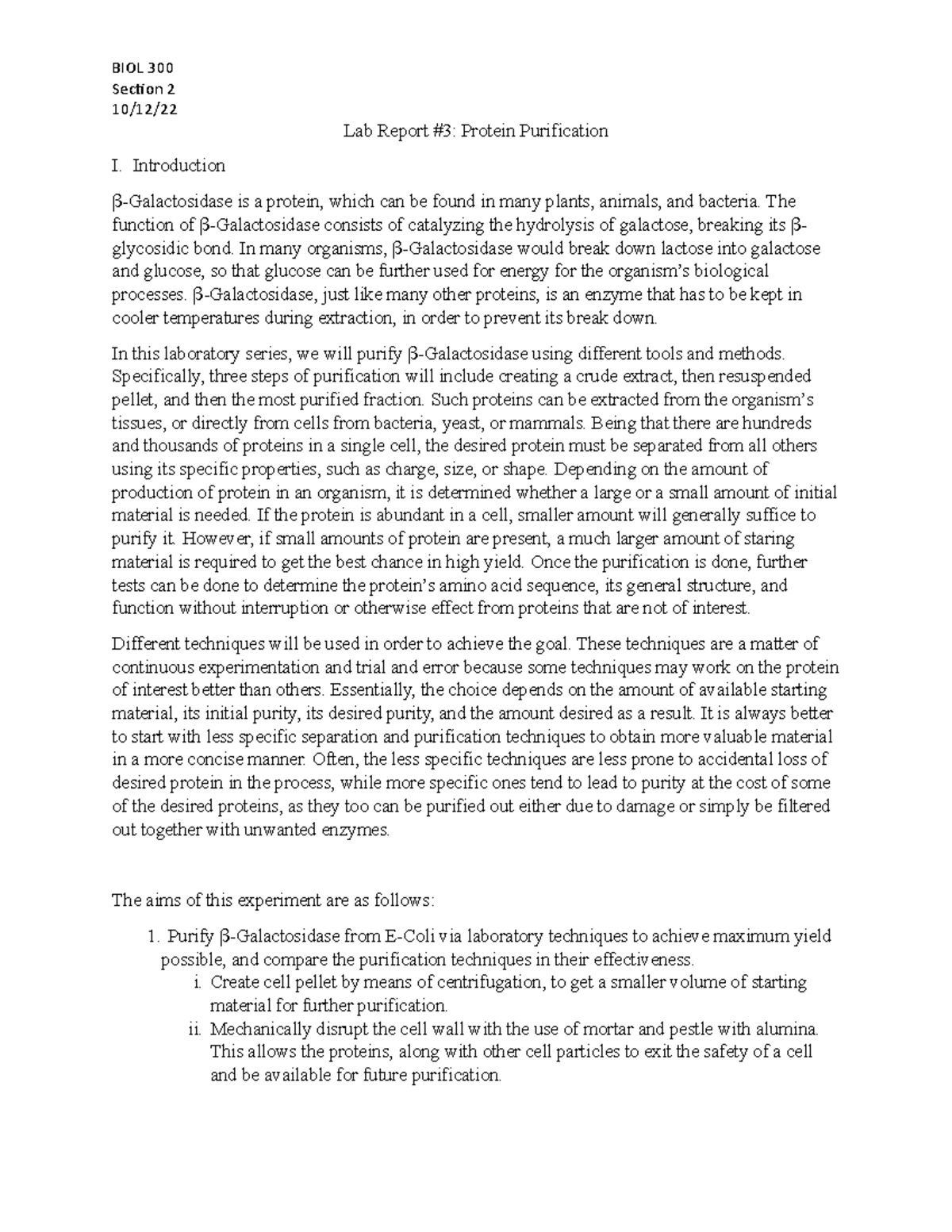 Lab Report 3 - Section 2 10/12/ Lab Report #3: Protein Purification I ...