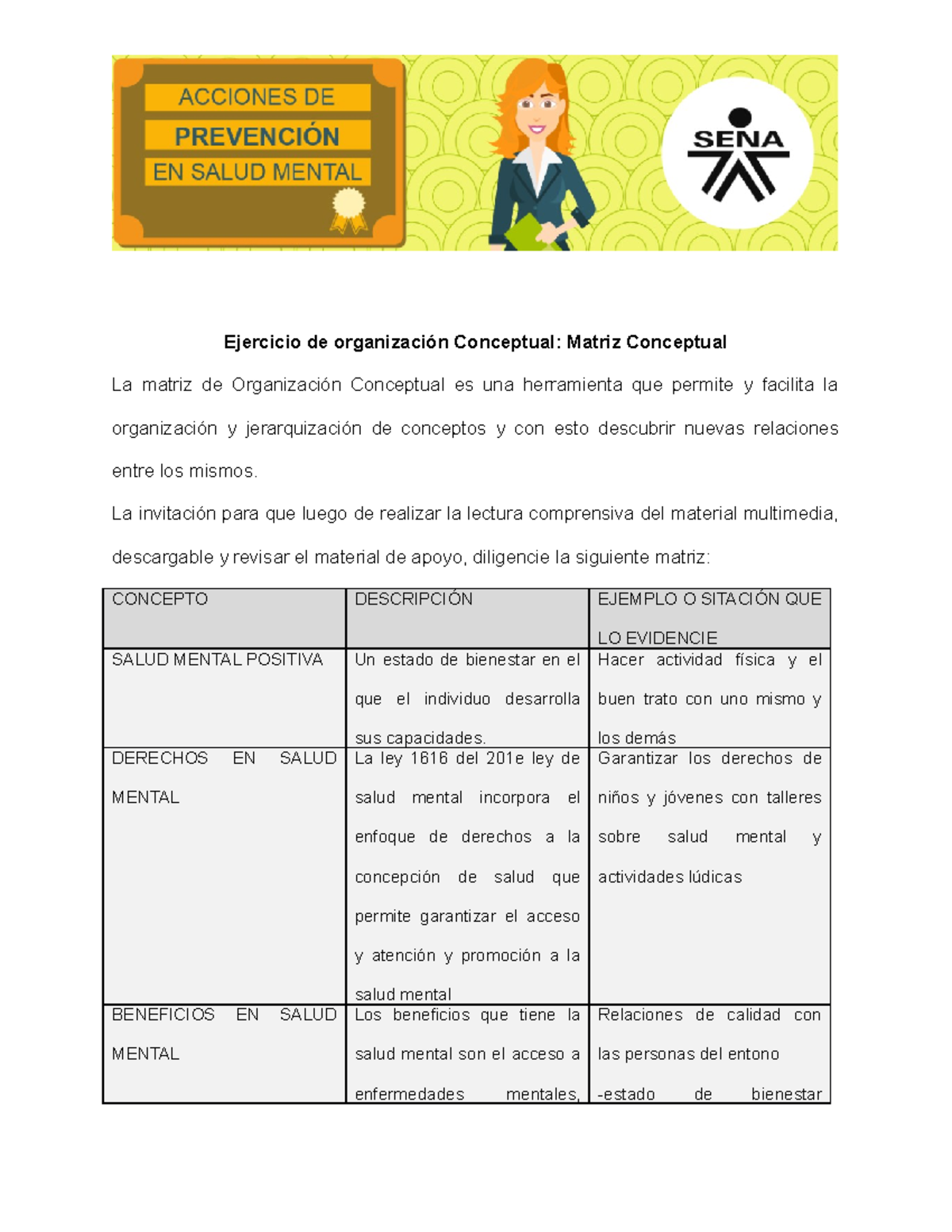 Actividad 1S - fffffgf - Ejercicio de organización Conceptual: Matriz ...