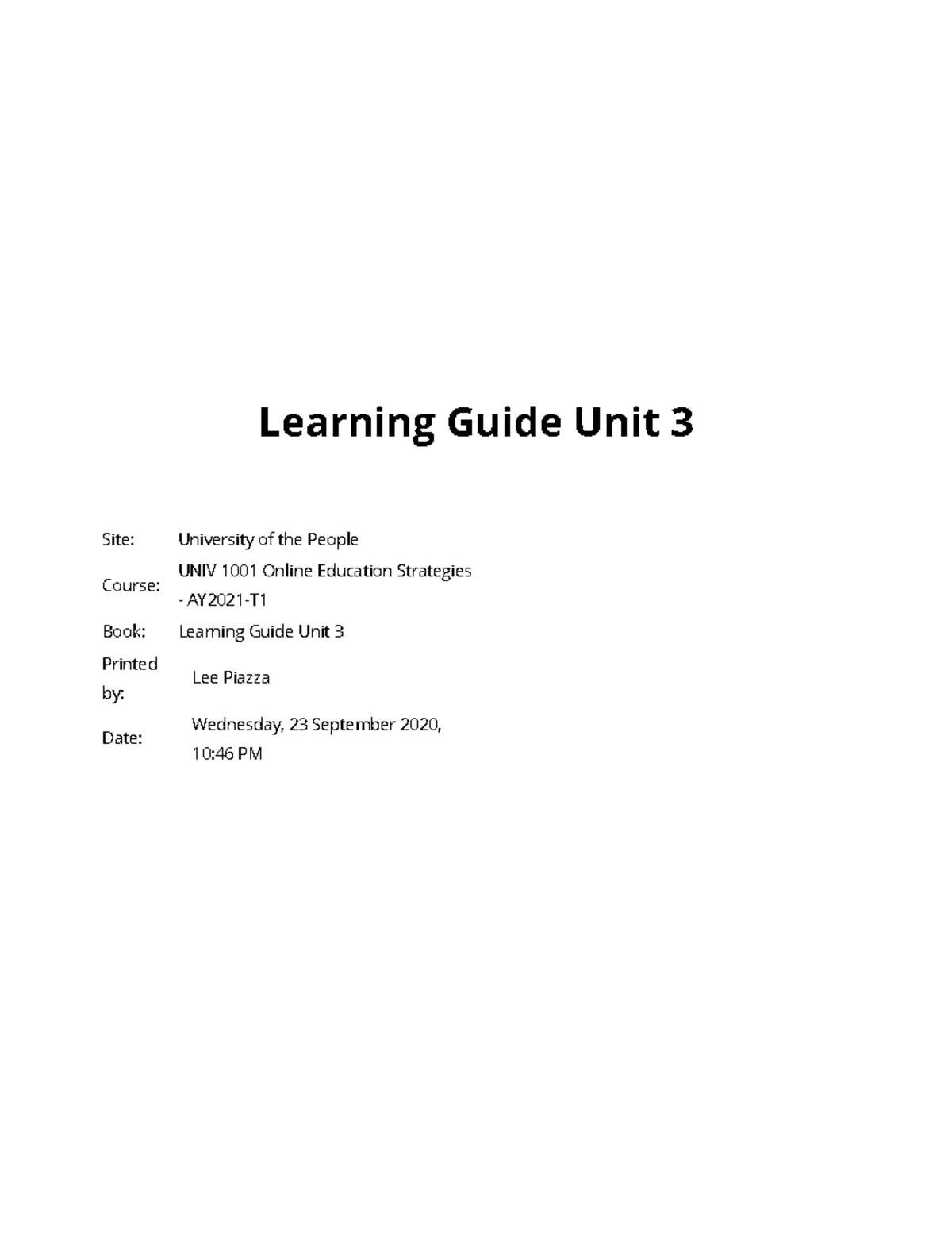 Learning Guide Unit 3 - Work - Learning Guide Unit 3 Site: University ...