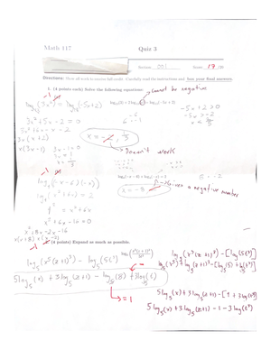Math 117 - Practice problems - Logarithmic Properties and Equations Practice Problems Use the ...