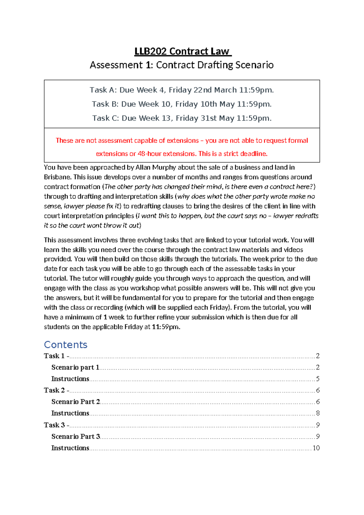 Assess LLB202 Contract Drafting Scenario s1 2024 v1 - LLB202 Contract ...