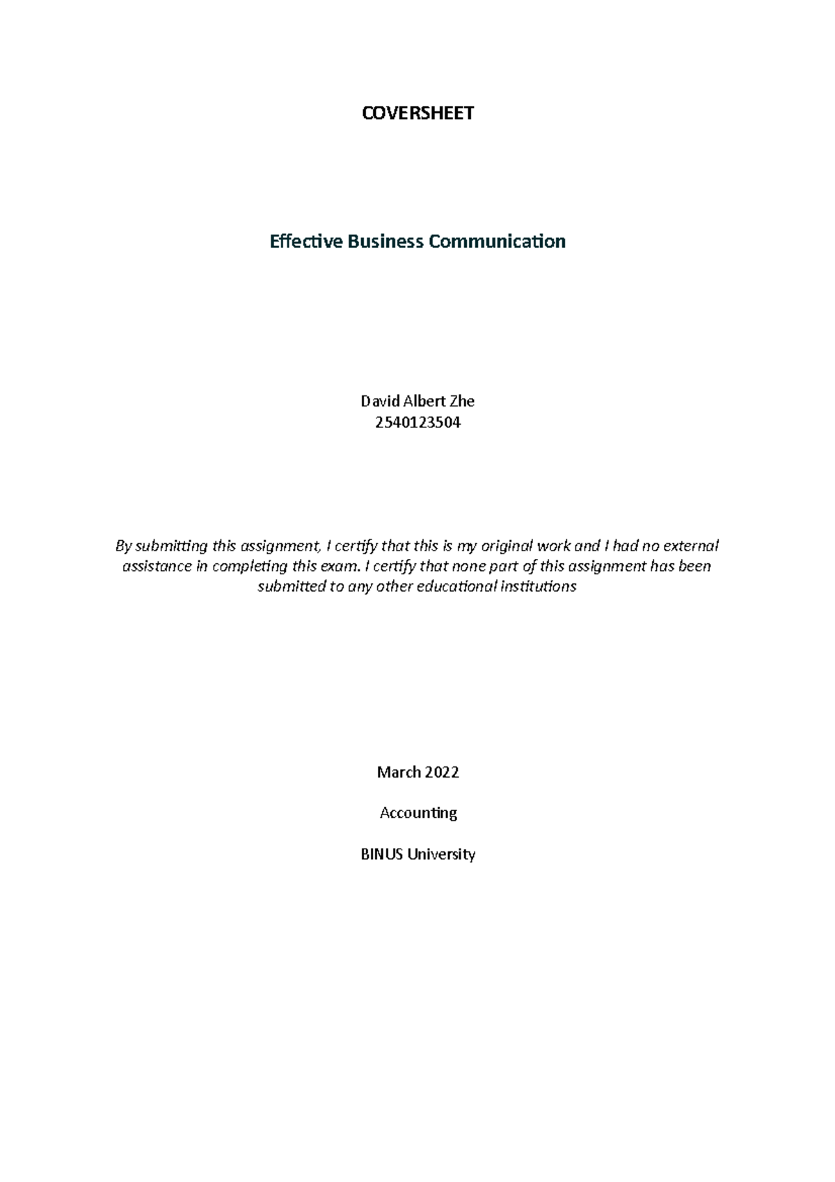 MOOC Portfolio Project - Sample - COVERSHEET Effective Business ...