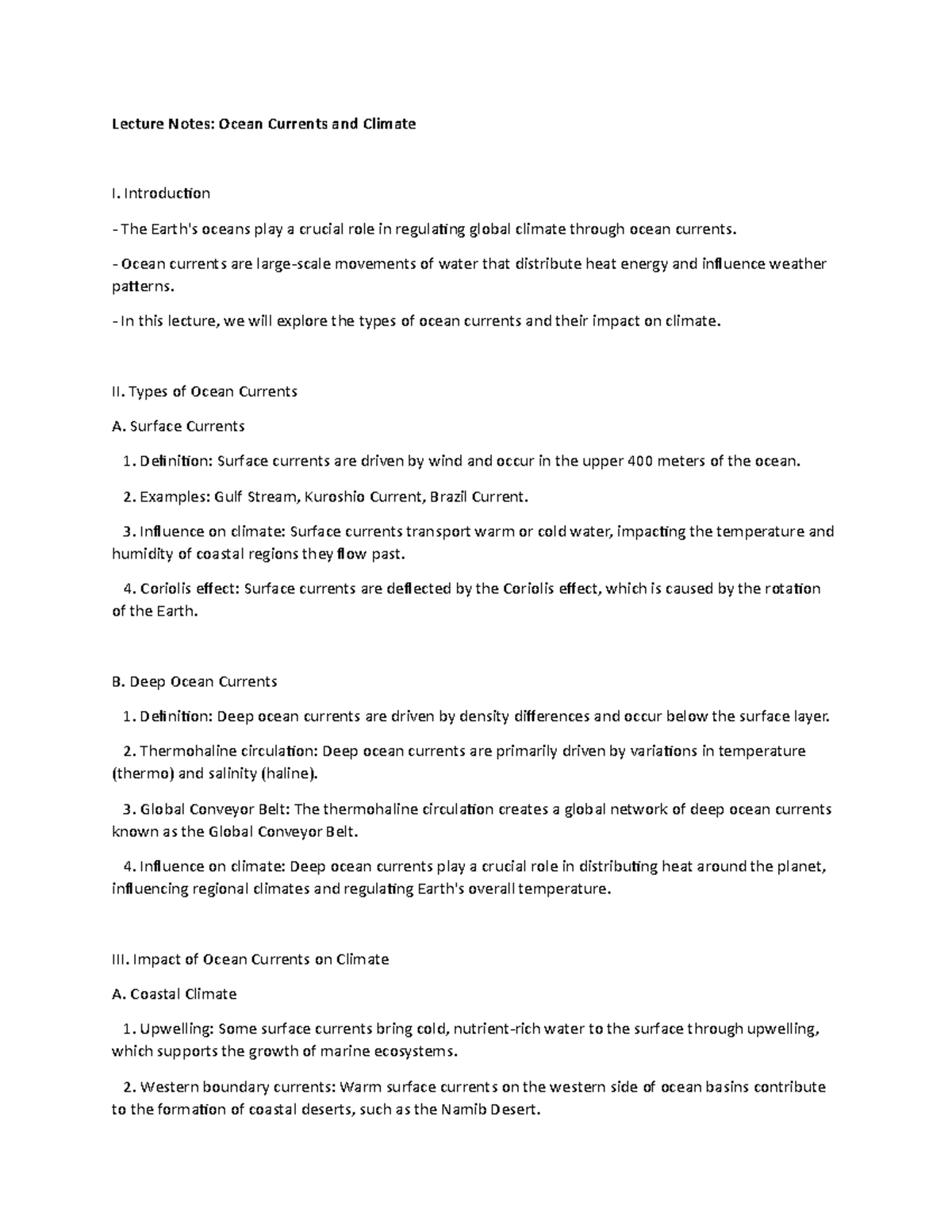 Lecture Notes: Ocean Currents and Climate - Introduction The Earth's ...