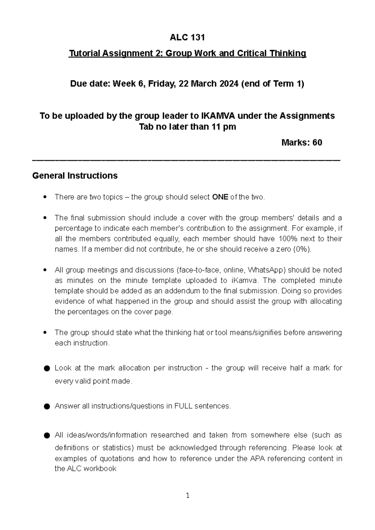 ALC 131 Tutorial Assignment 2 Group work and Critical Thinking, Week 4 ...
