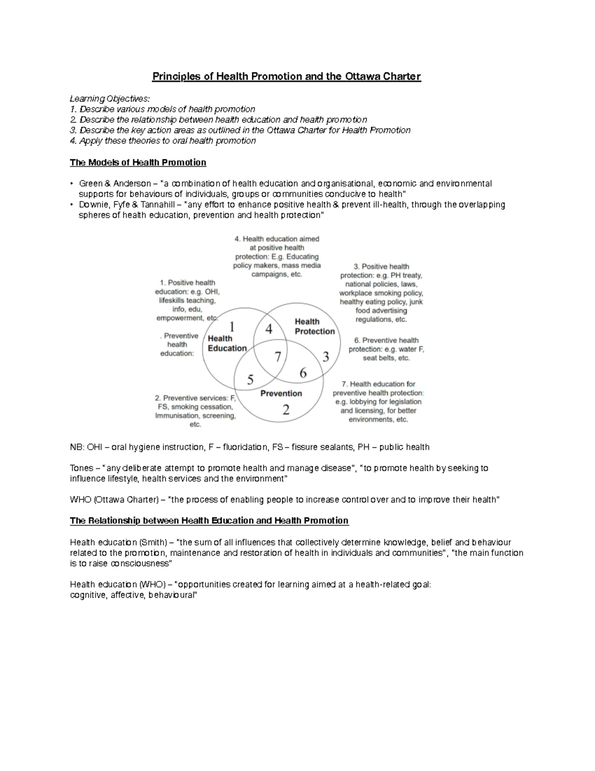 Health Promotion - Principles of Health Promotion and the Ottawa ...