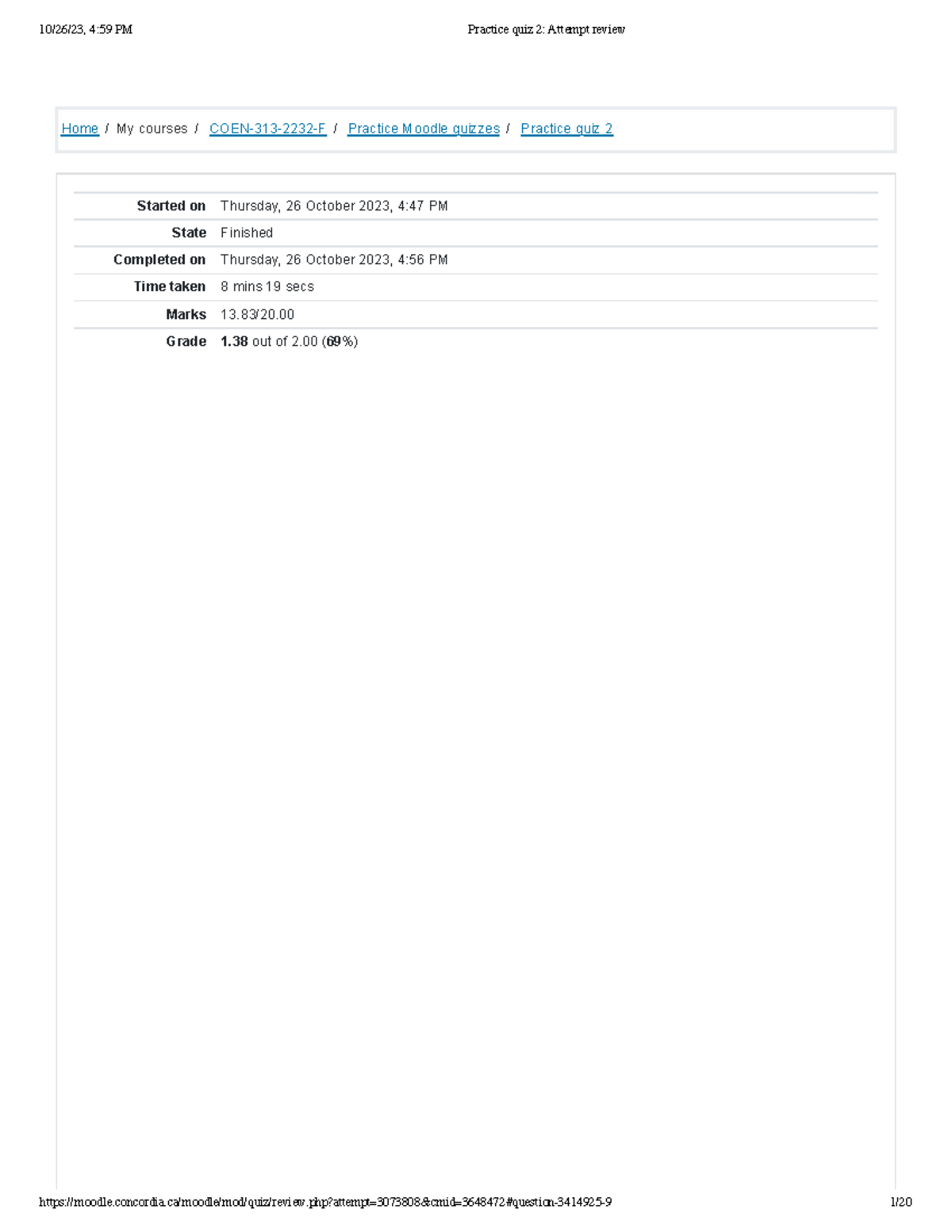 Practice Quiz 2 (Attempt Review) - Home / My courses / COEN-313-2232-F / Practice Moodle quizzes ...