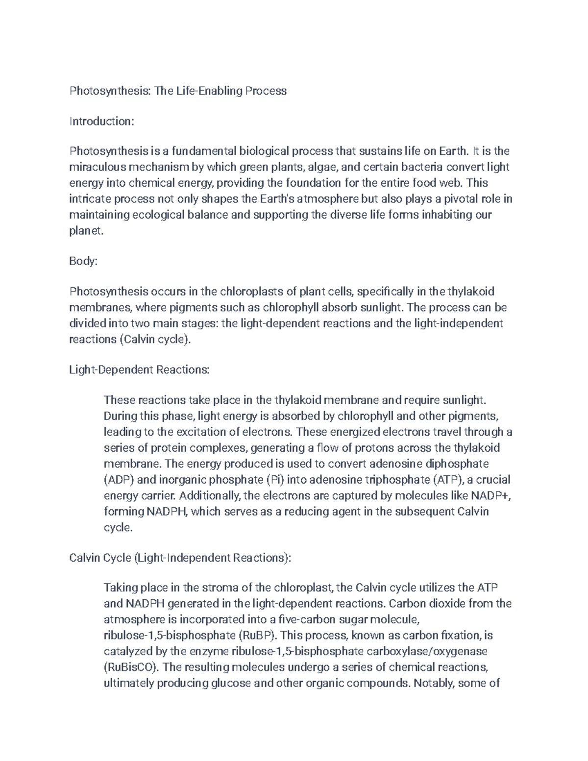 Photosynthesis The Life-Enabling Process - Photosynthesis: The Life ...