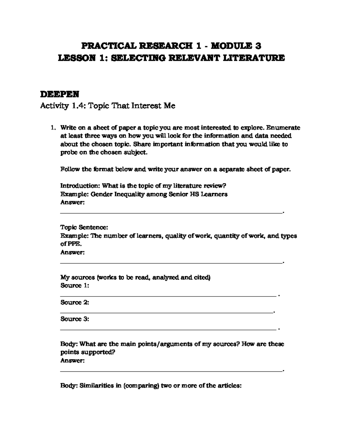 TASK- Activities IN Practical Research 1 ( Grade 11 -ABM)-2 - PRACTICAL ...